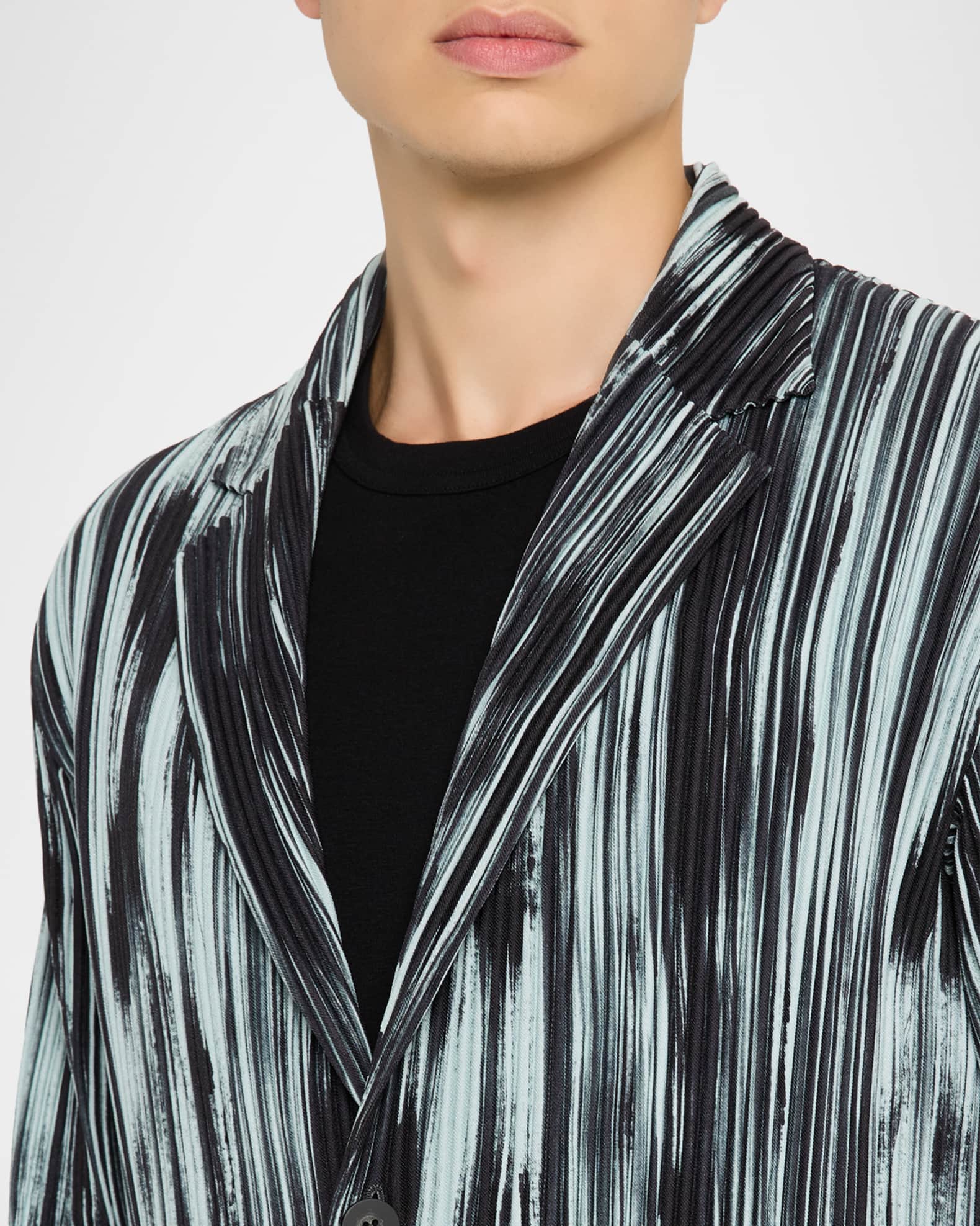 Homme Plisse Issey Miyake Men's Brushstroke Stripe Pleated Blazer ...