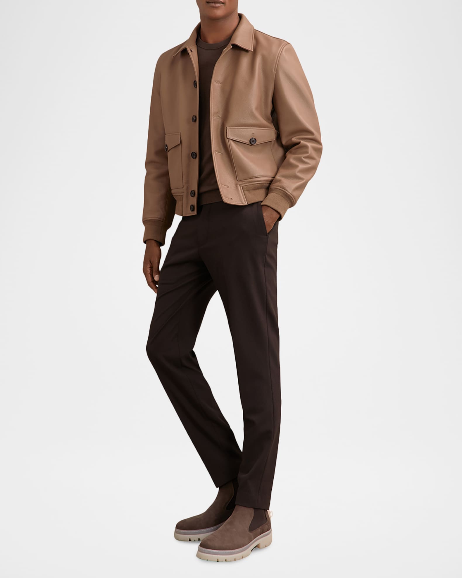 Reiss Men's Harrington Tumbled Leather Jacket | Neiman Marcus