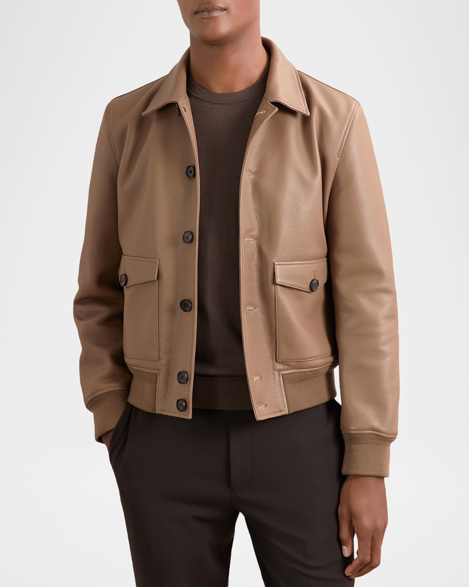 Reiss Men's Harrington Tumbled Leather Jacket | Neiman Marcus
