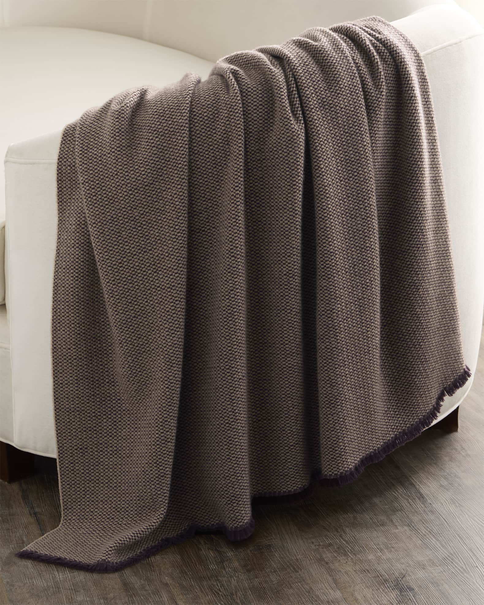 Sofia Cashmere Basketweave Cashmere Throw with Eyelash Fringe, 56" x 72 ...