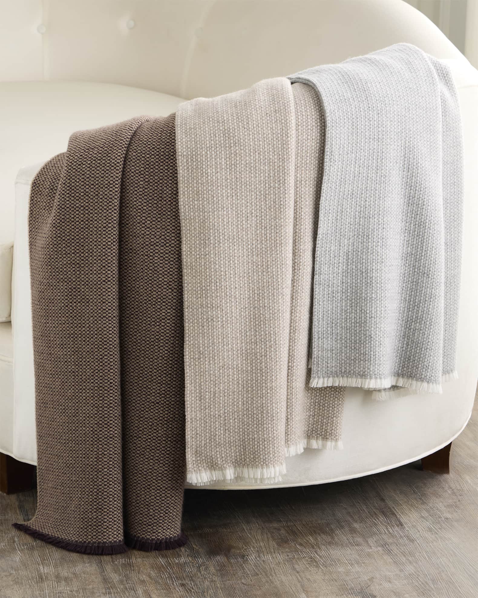 Sofia Cashmere Basketweave Cashmere Throw with Eyelash Fringe, 56" x 72 ...