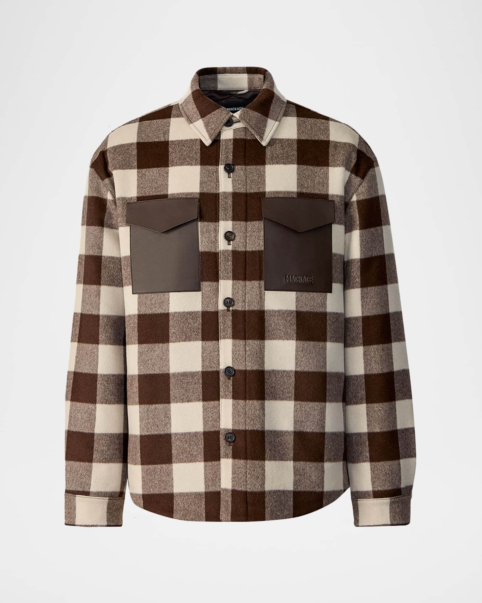 Mackage Men's Ryker-PL Plaid Wool Overshirt with Leather Pockets ...