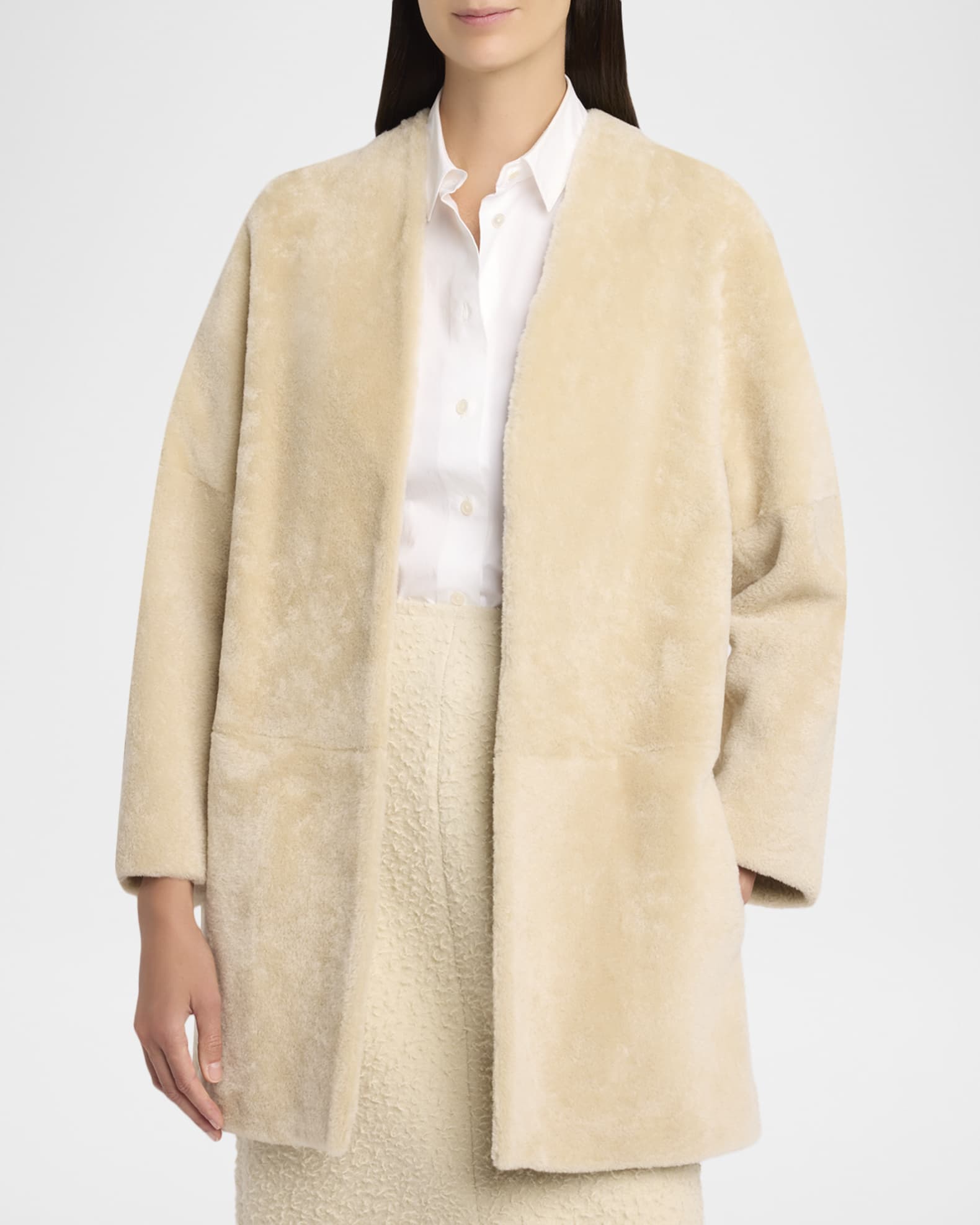 THE ROW Alarise Lamb Shearling Open Coat | Neiman Marcus