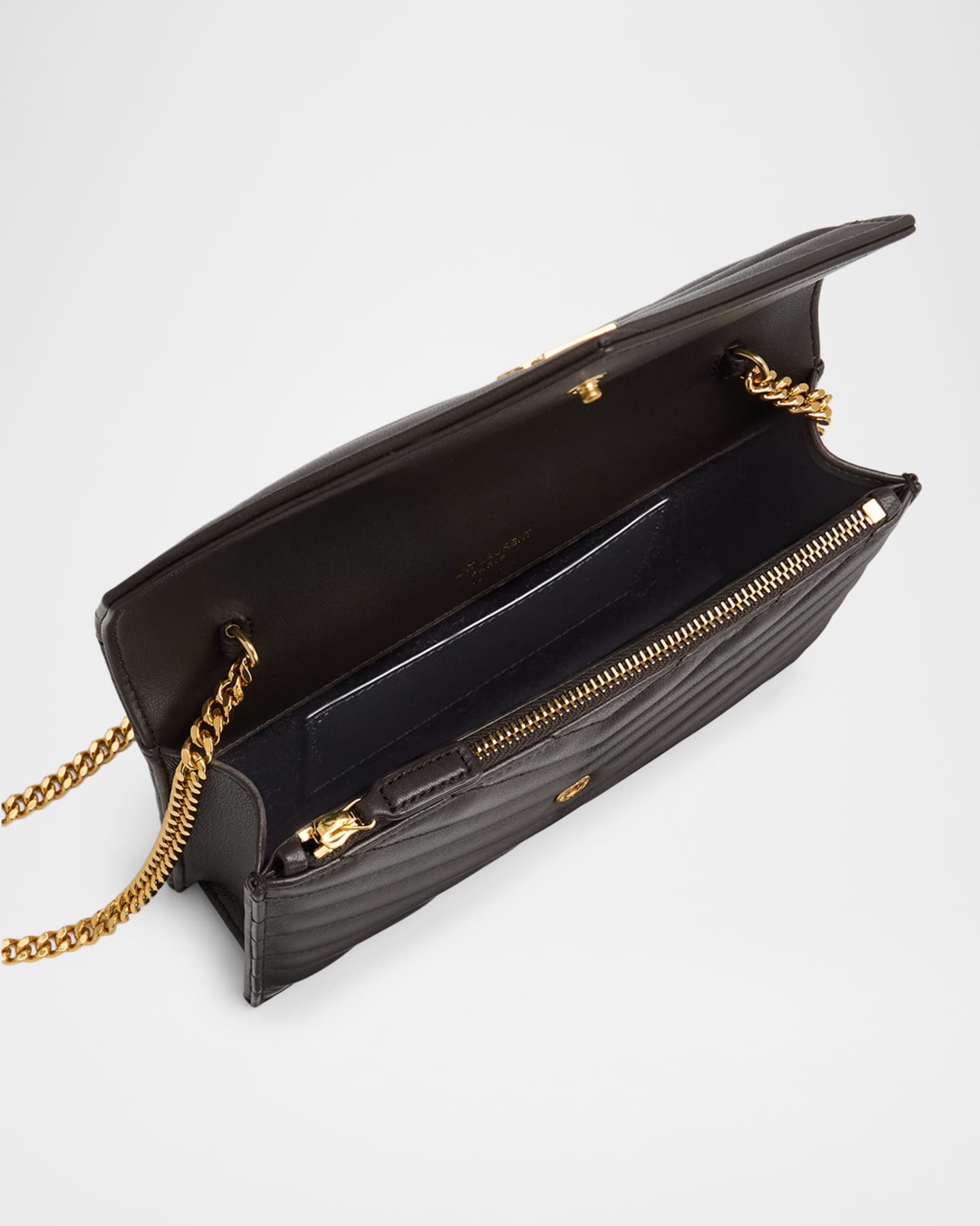 Saint Laurent Small YSL Wallet on Chain in Grain Leather | Neiman Marcus