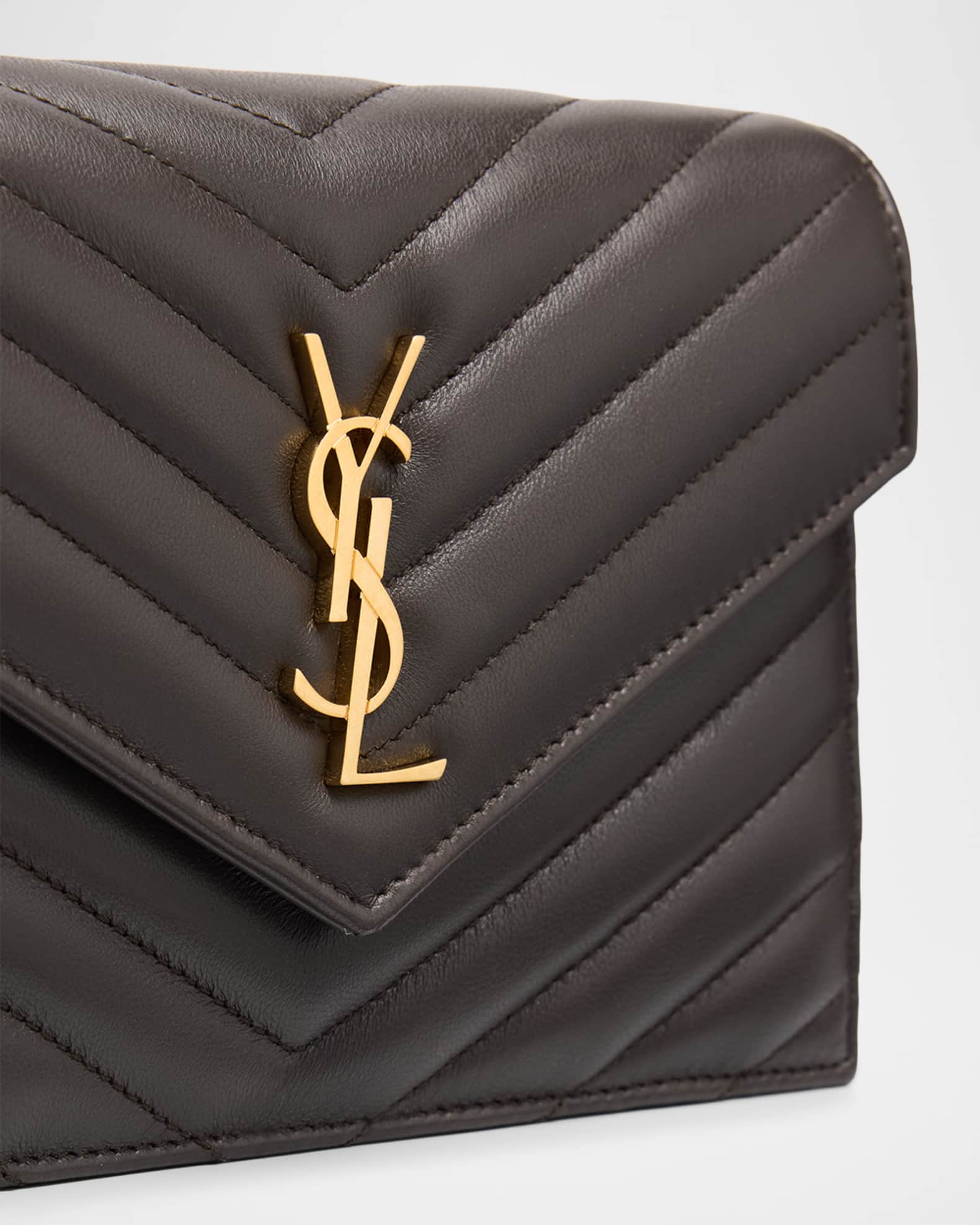 Saint Laurent Small YSL Wallet on Chain in Grain Leather | Neiman Marcus