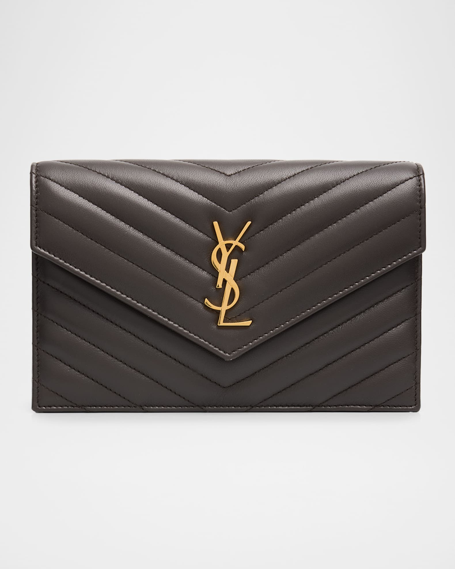 Saint Laurent Small YSL Wallet on Chain in Grain Leather | Neiman Marcus