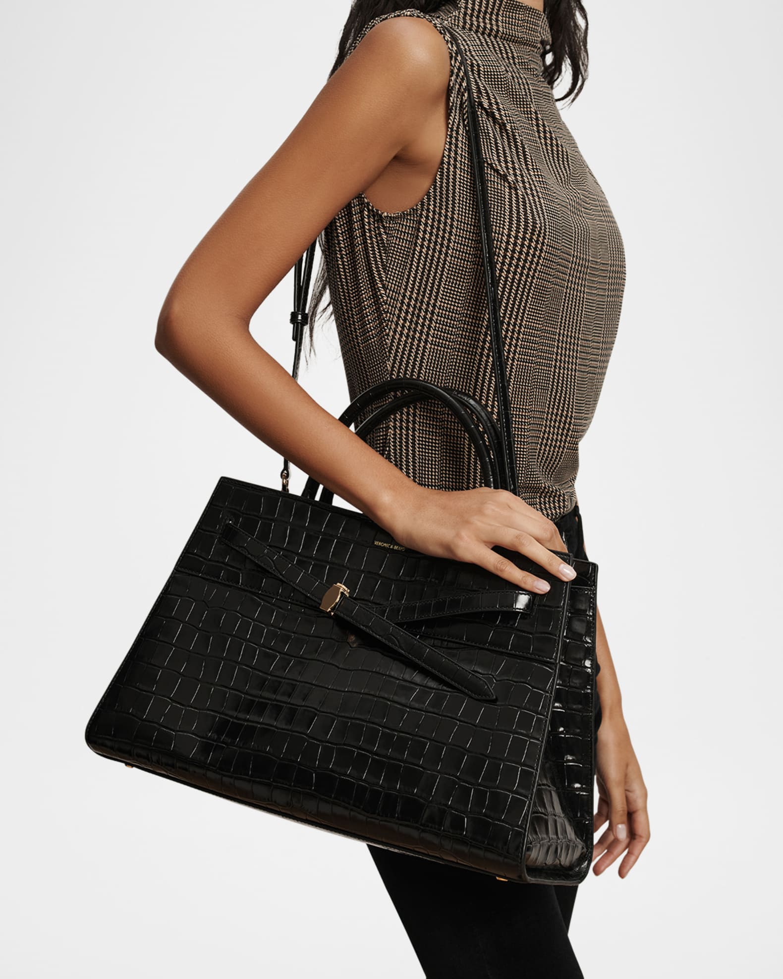 Veronica Beard Dash Belted Croc-Embossed Leather Shoulder Bag | Neiman ...