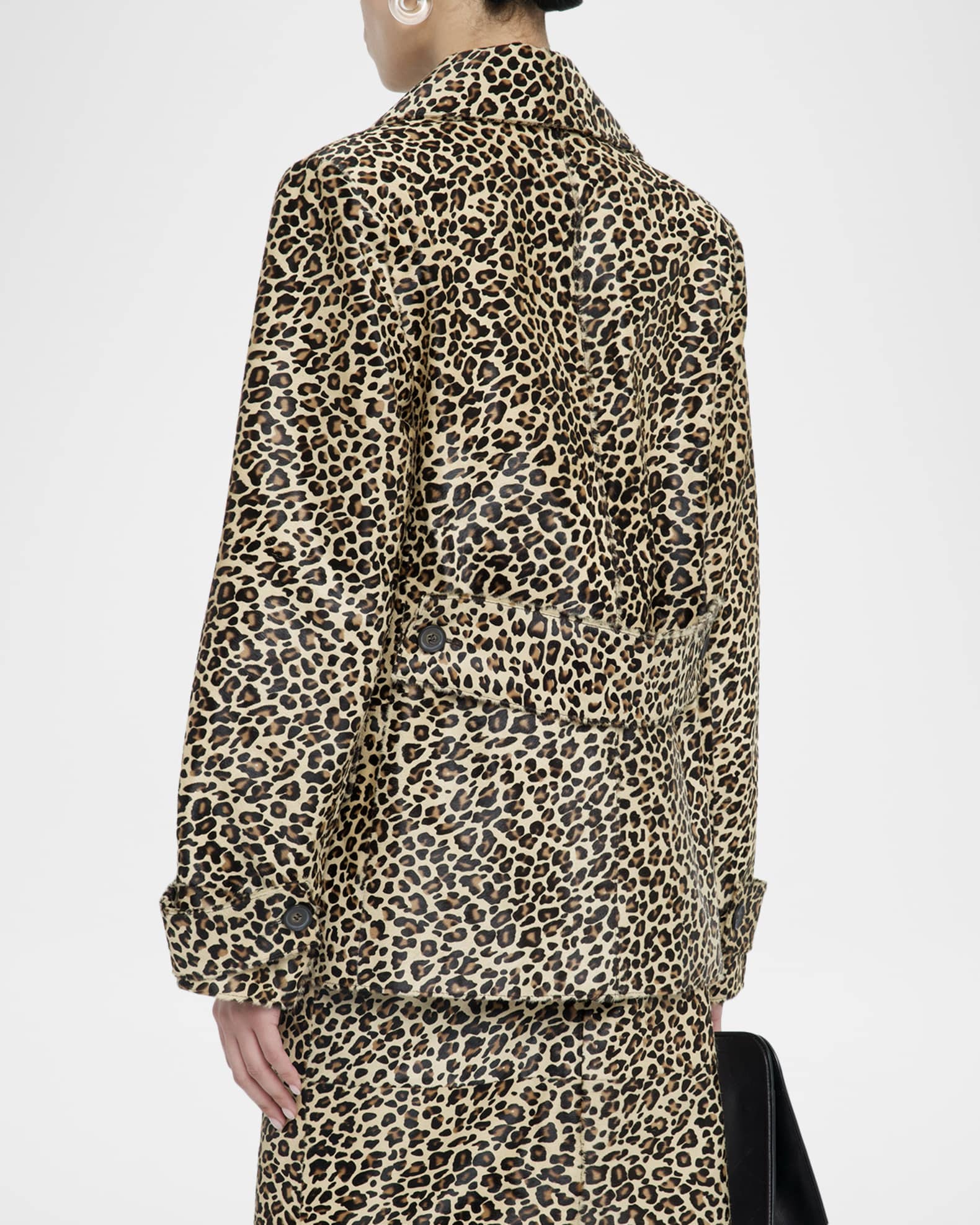 Co Leopard-Print Ponyhair Double-Breasted Short Peacoat | Neiman Marcus