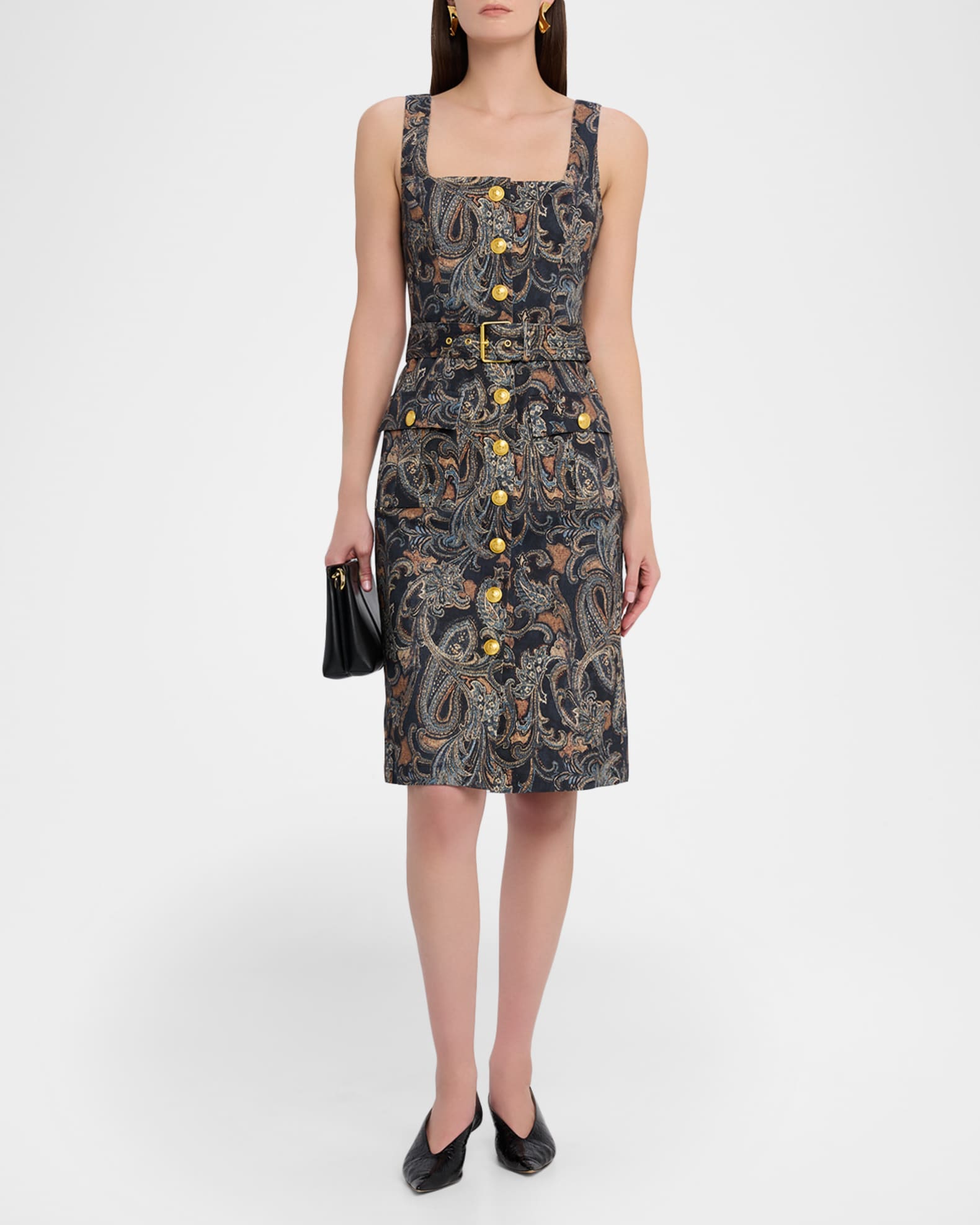 L'Agence Idy Paisley Button-Front Midi Dress | Neiman Marcus
