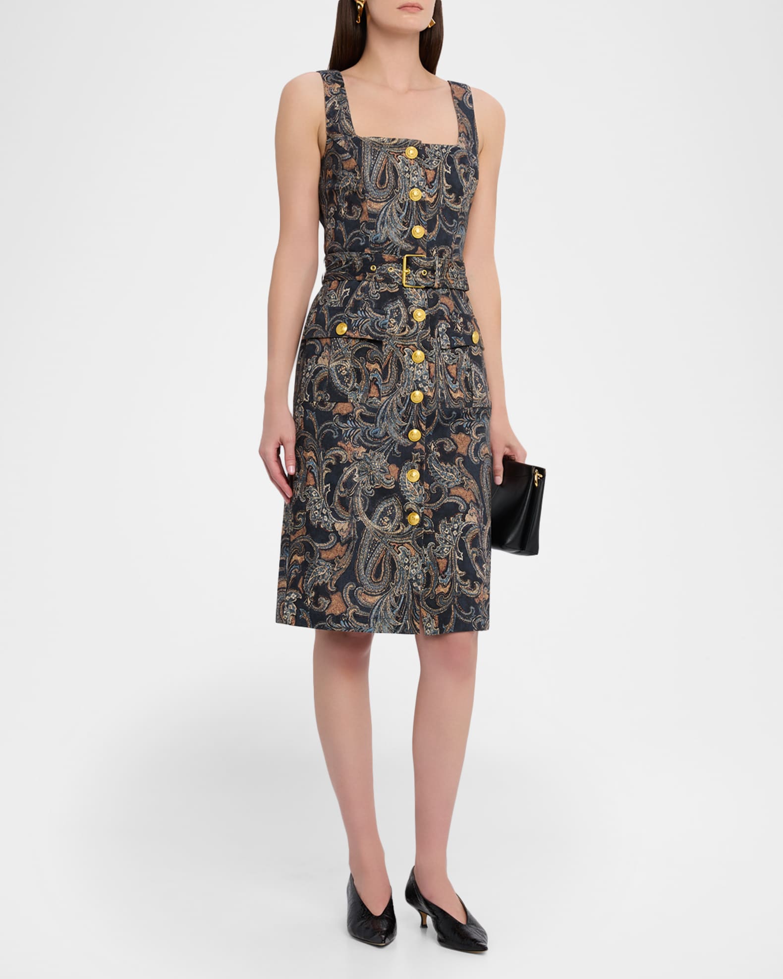 L'Agence Idy Paisley Button-Front Midi Dress | Neiman Marcus