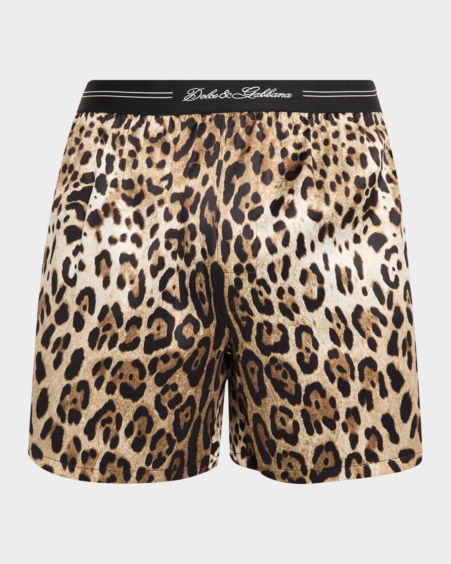 Dolce&Gabbana Men's Leopard-Print Silk Boxer Trunks | Neiman Marcus