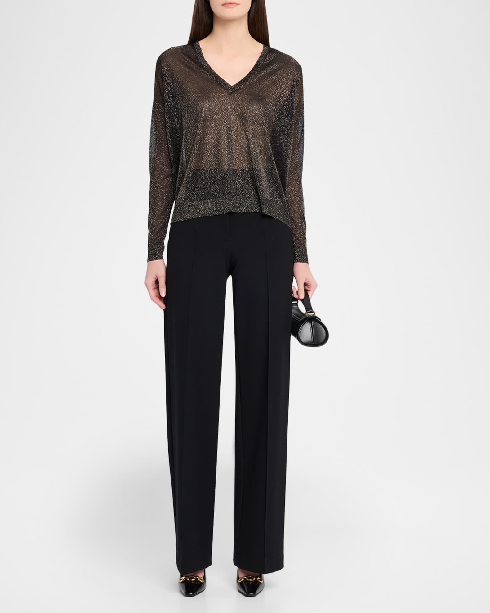 Co Metallic Sheer Knit V-Neck Sweater | Neiman Marcus