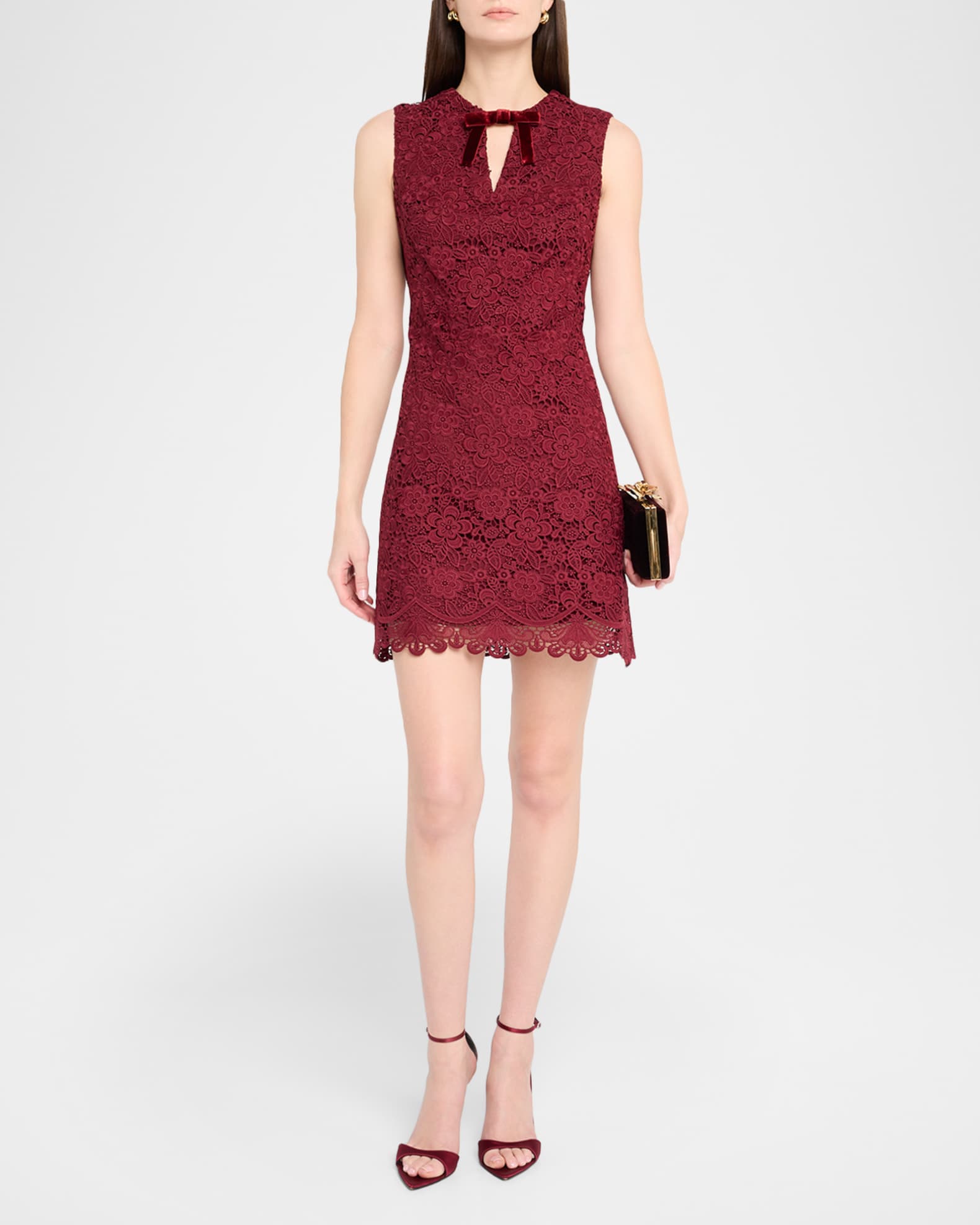 Shoshanna Mandi Cutout Bow-Front Floral Lace Mini Dress | Neiman Marcus