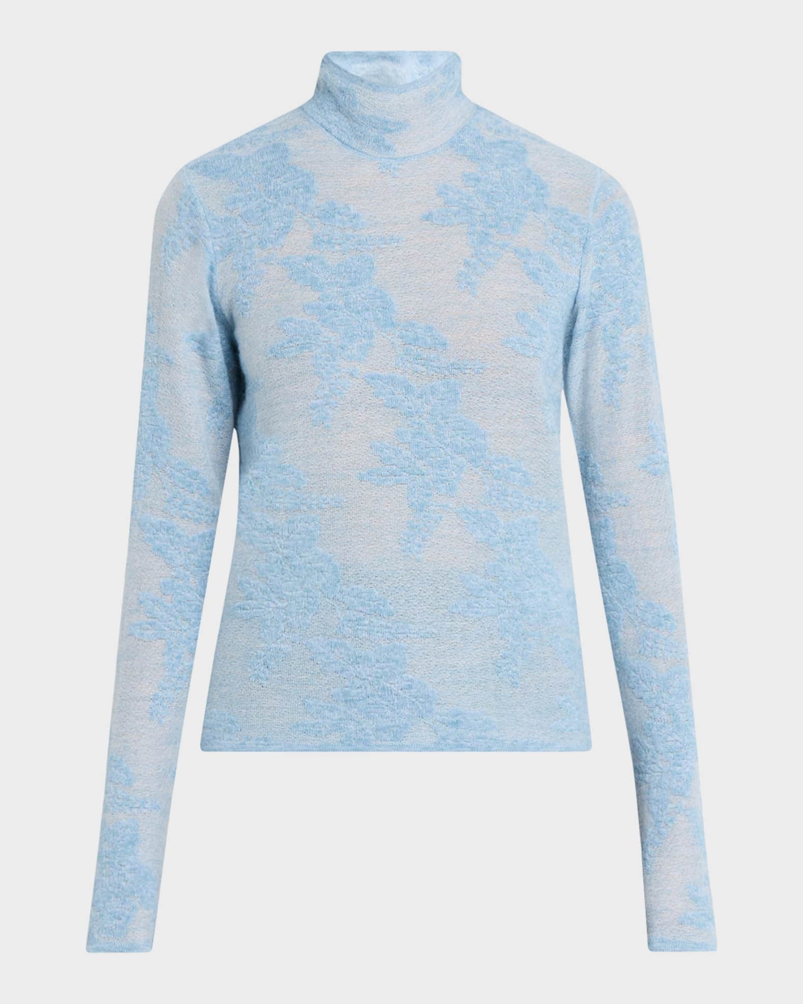 Ganni Sheer Floral Jacquard Turtleneck | Neiman Marcus