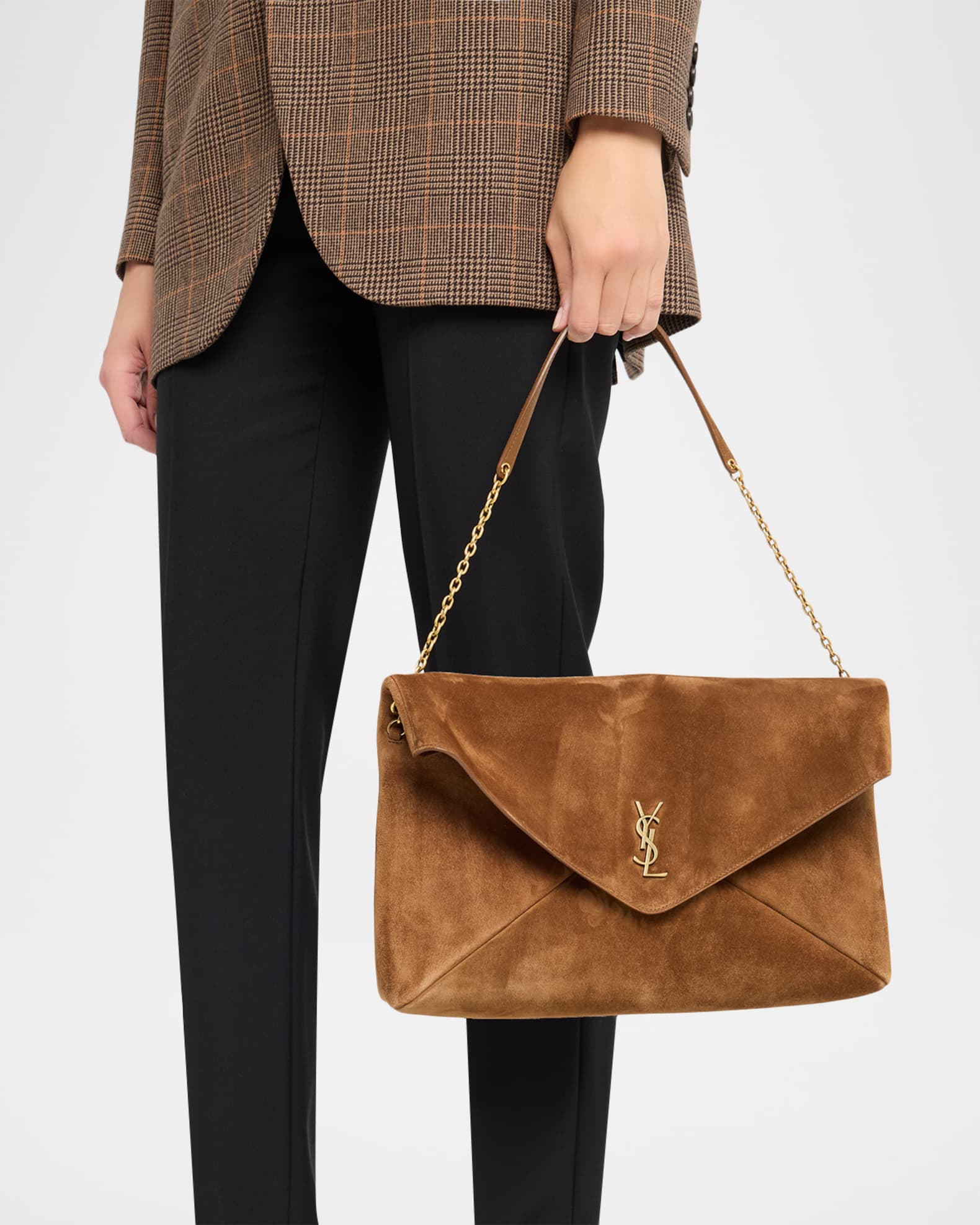Saint Laurent Cassandre YSL Envelope Flap Shoulder Bag in Suede ...