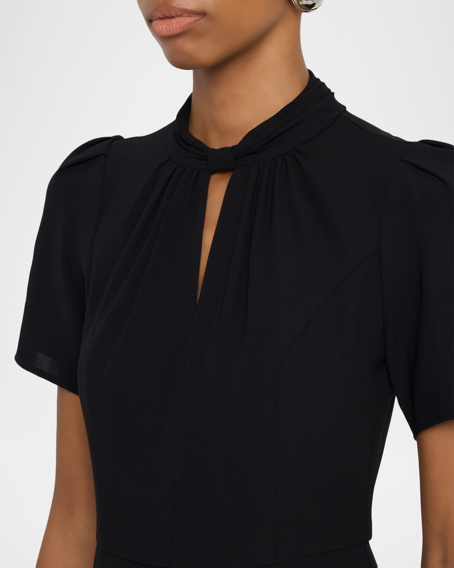 Shoshanna Allegra Cutout Puff-Sleeve Crepe Midi Dress | Neiman Marcus