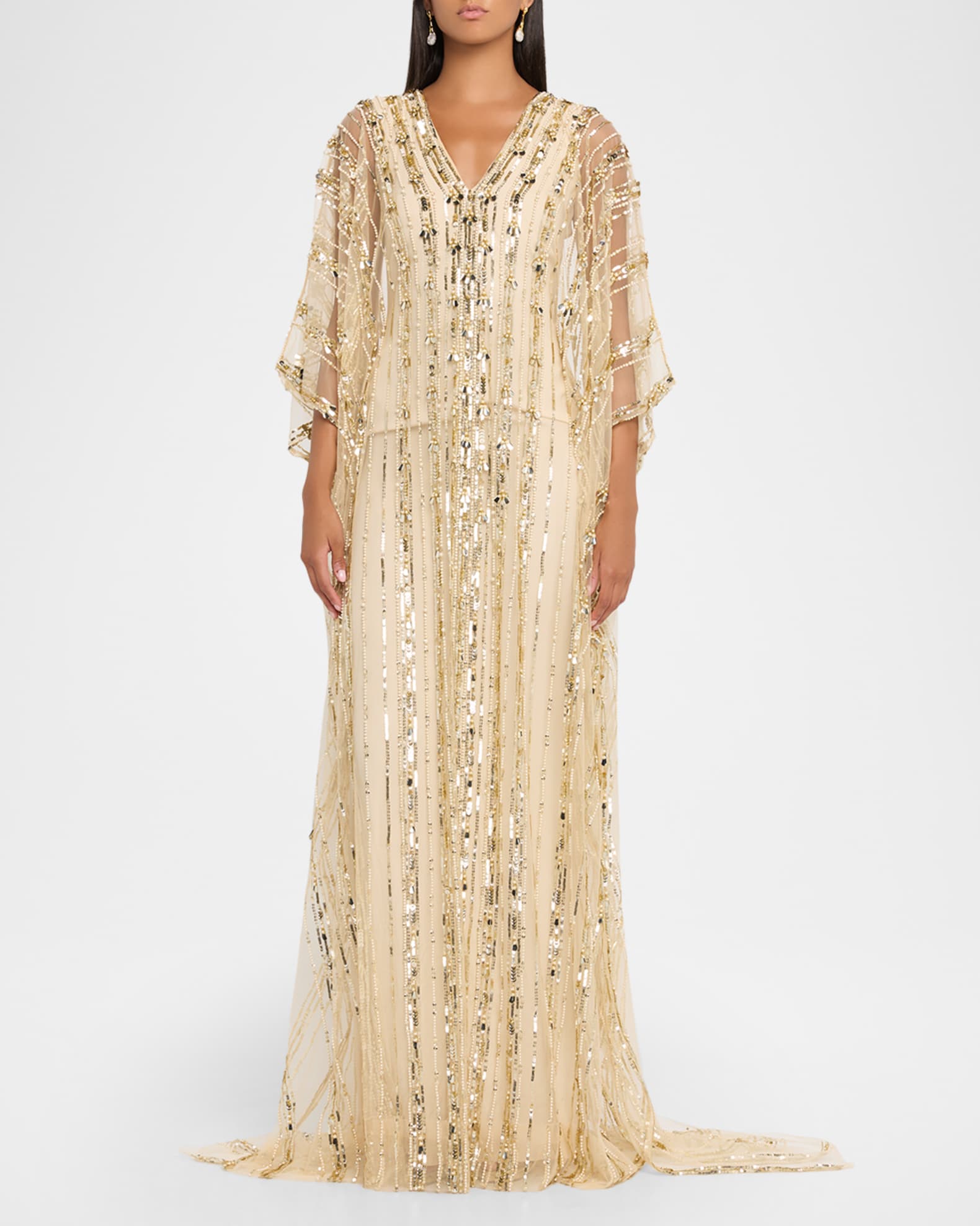 Pamella Roland Embroidered Tulle Caftan Gown | Neiman Marcus