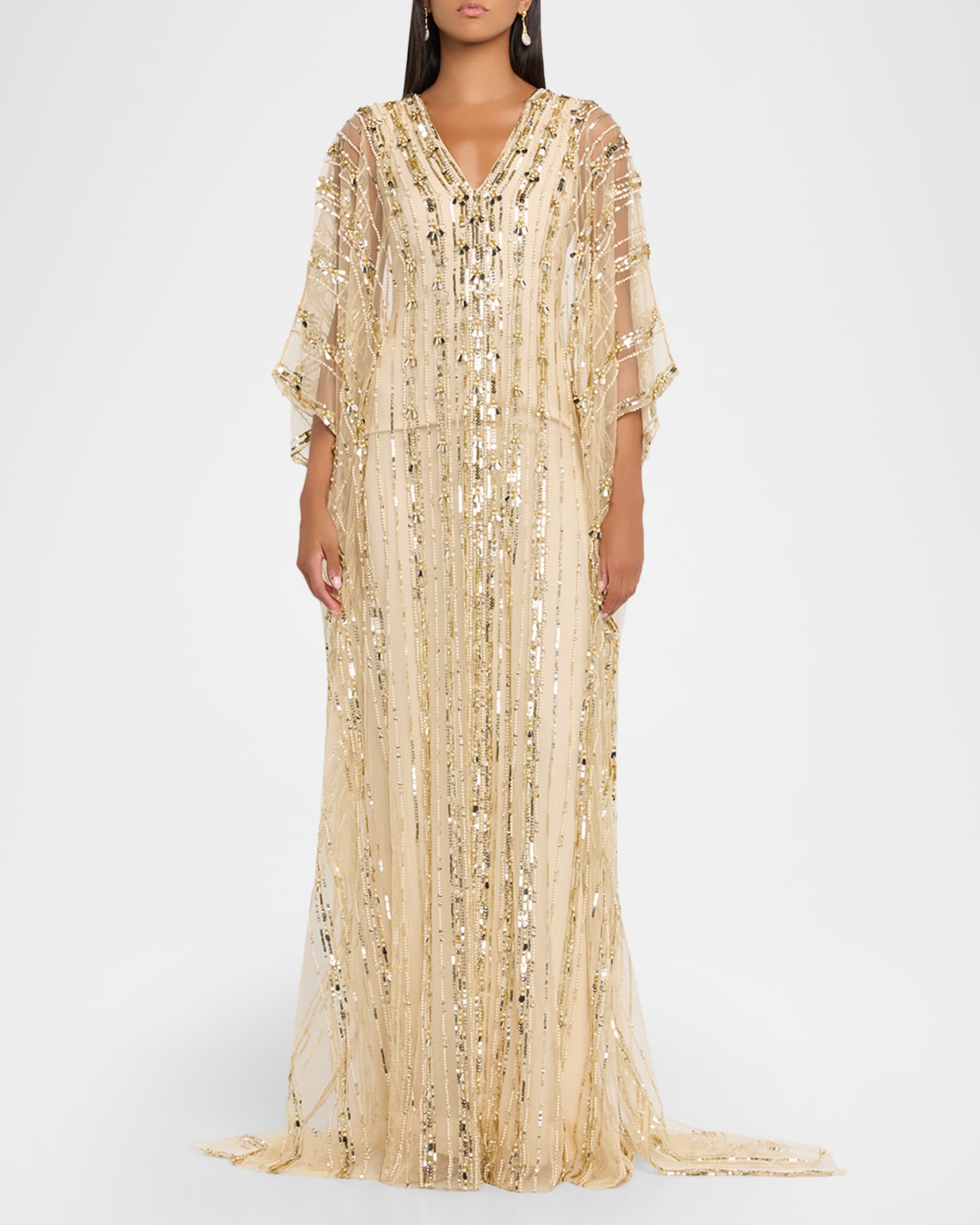 Pamella Roland Embroidered Tulle Caftan Gown | Neiman Marcus