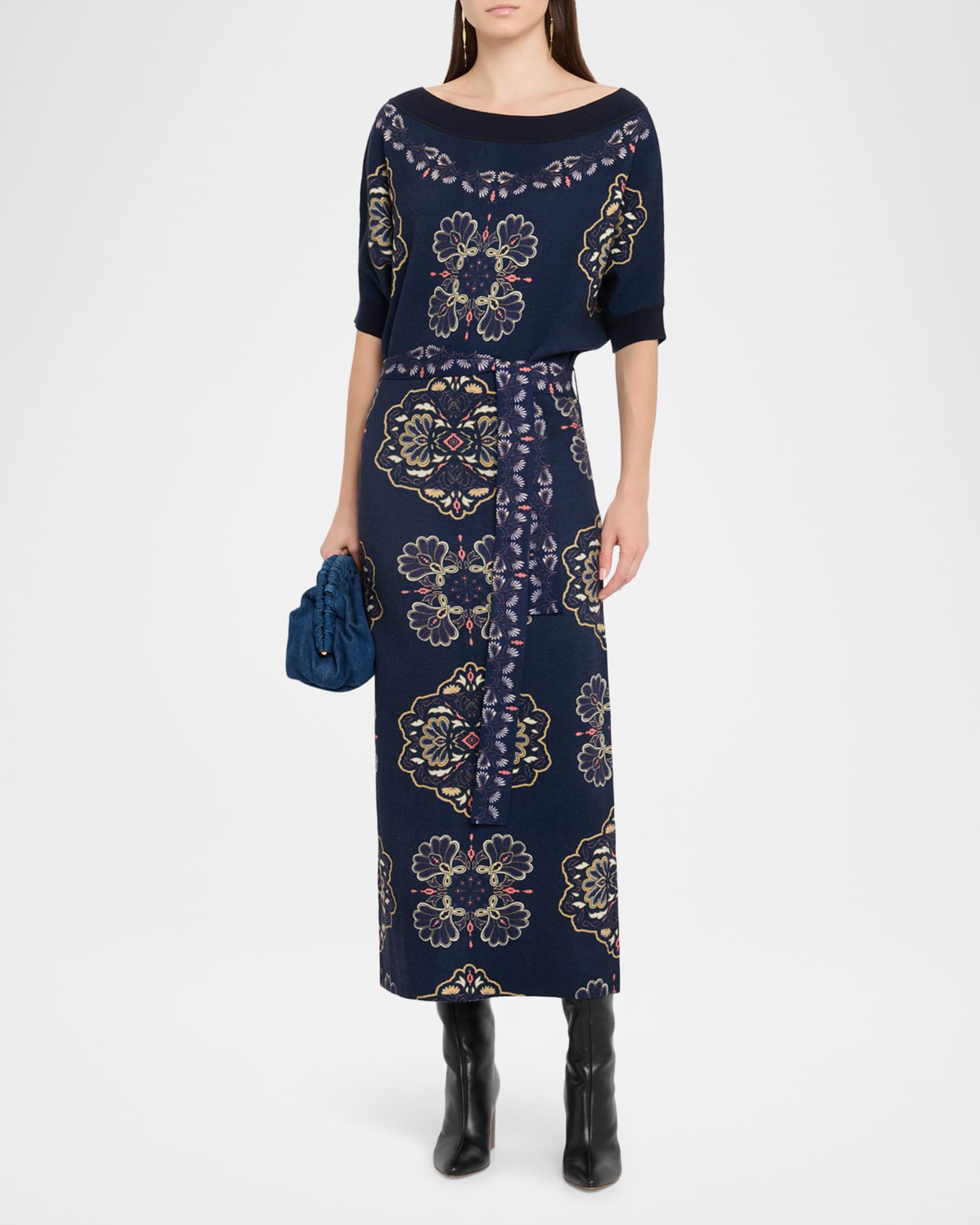 Figue Kristi Medallion-Print Wool-Cashmere Midi Sweater Dress | Neiman ...