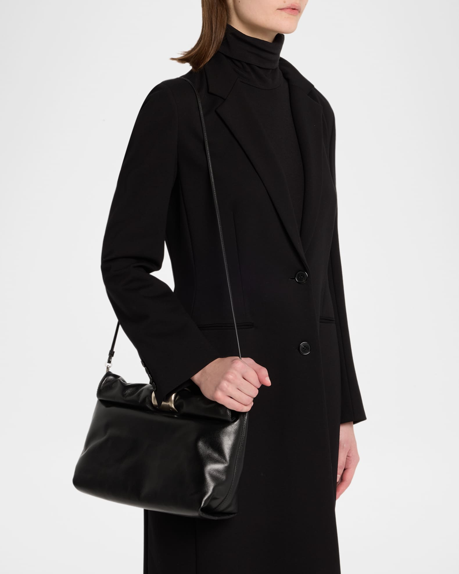 STAUD Rolled Cuff-Embellished Leather Clutch Bag | Neiman Marcus