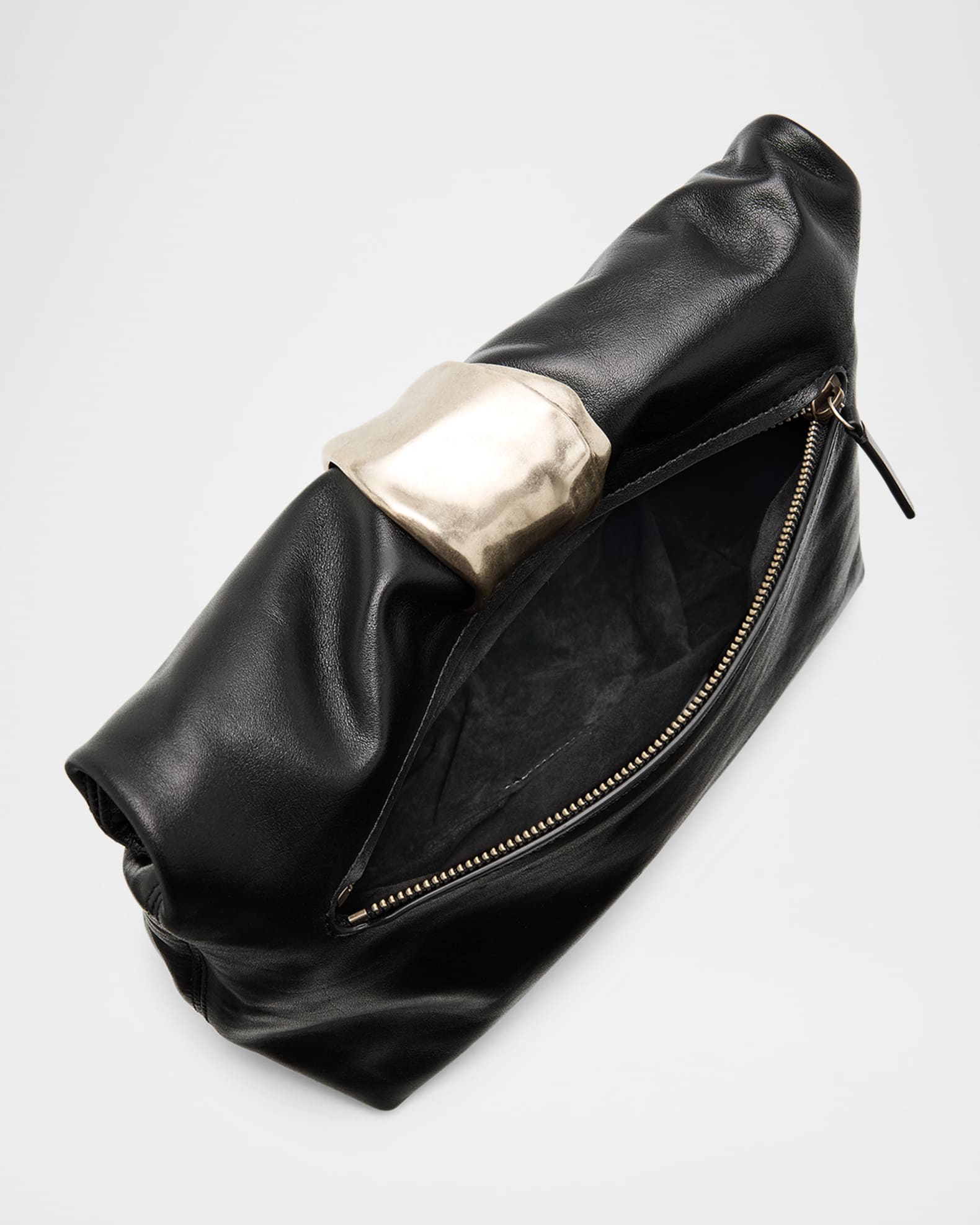 STAUD Rolled Cuff-Embellished Leather Clutch Bag | Neiman Marcus