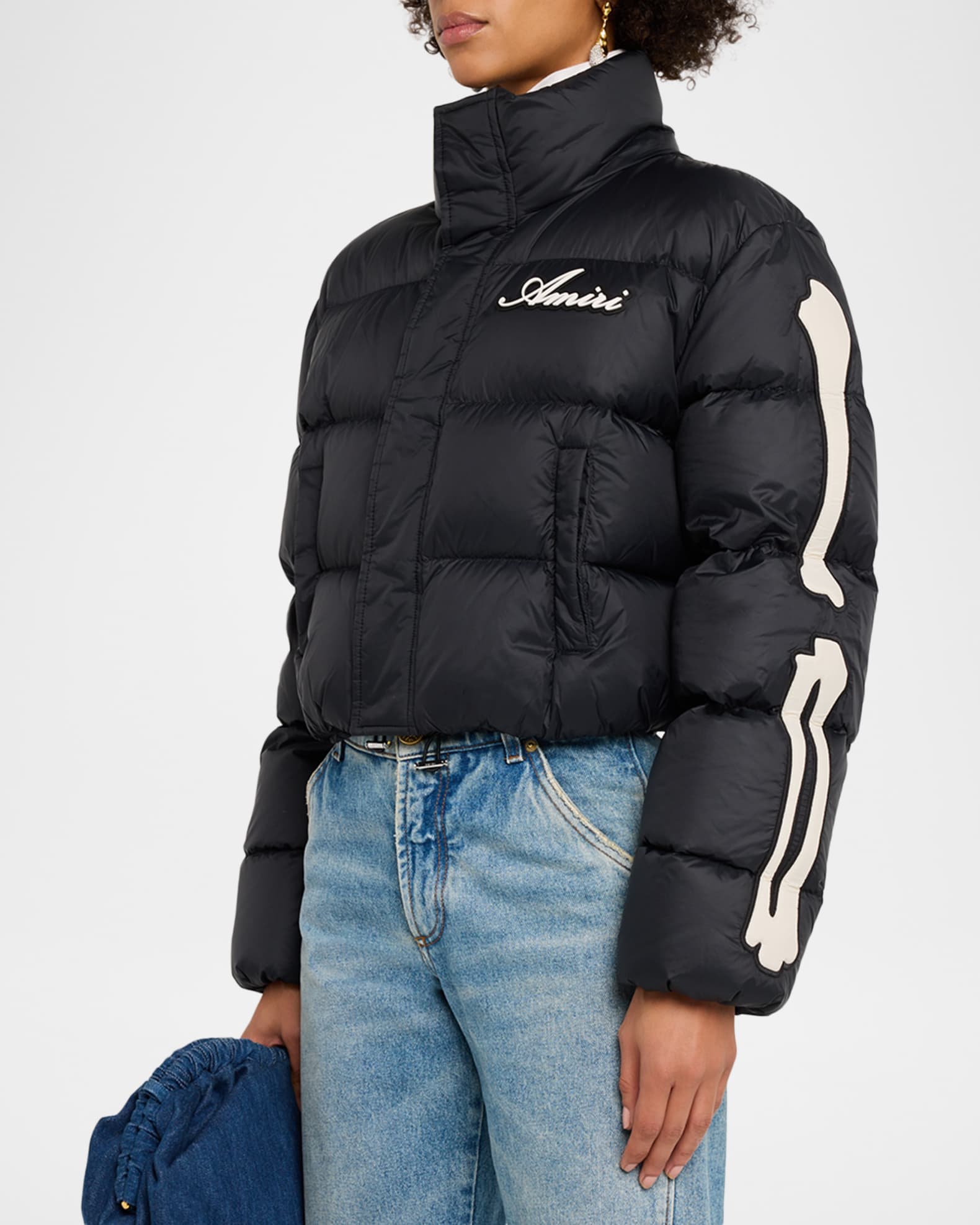 Amiri Bones Patch Crop Puffer Jacket | Neiman Marcus