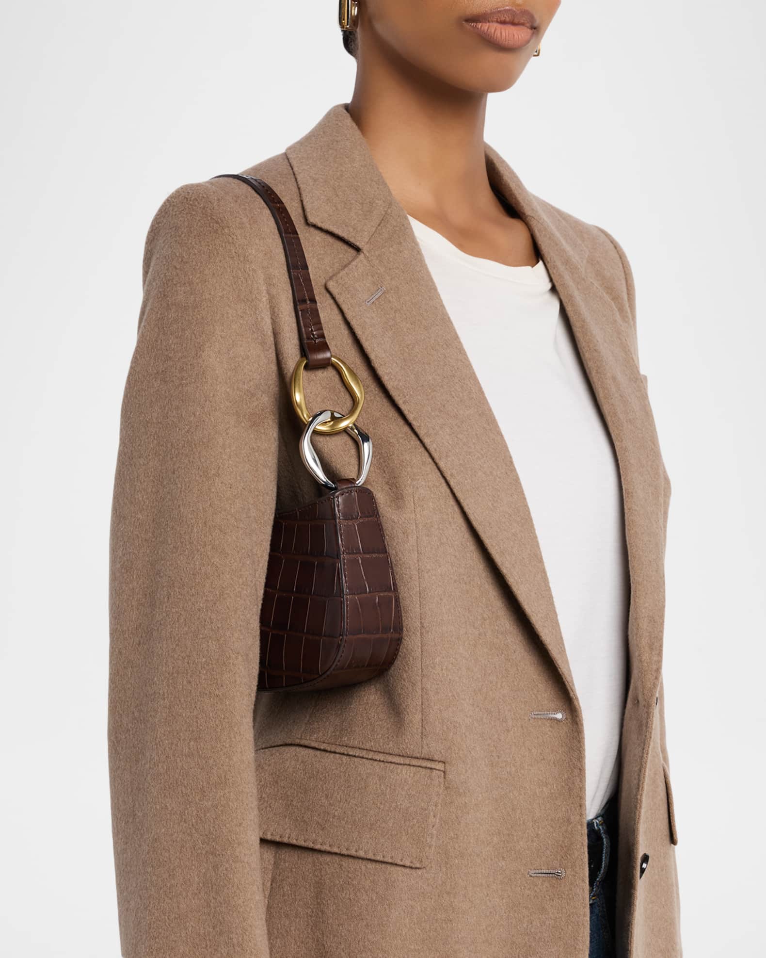 STAUD Ollie Croc-Embossed Leather Shoulder Bag | Neiman Marcus
