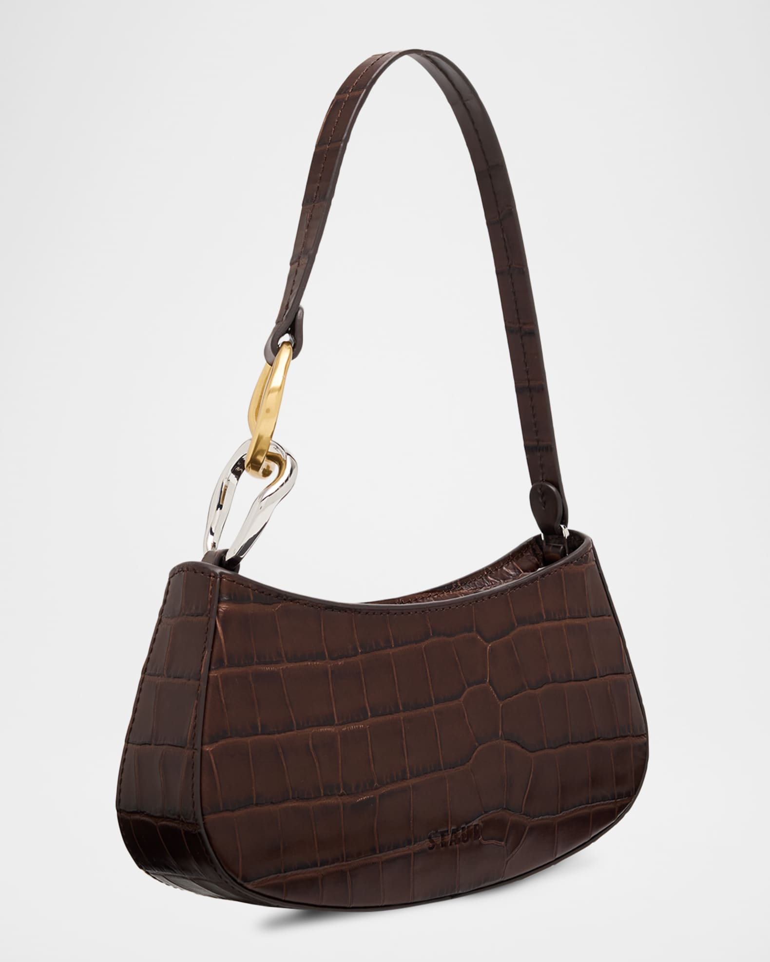 STAUD Ollie Croc-Embossed Leather Shoulder Bag | Neiman Marcus