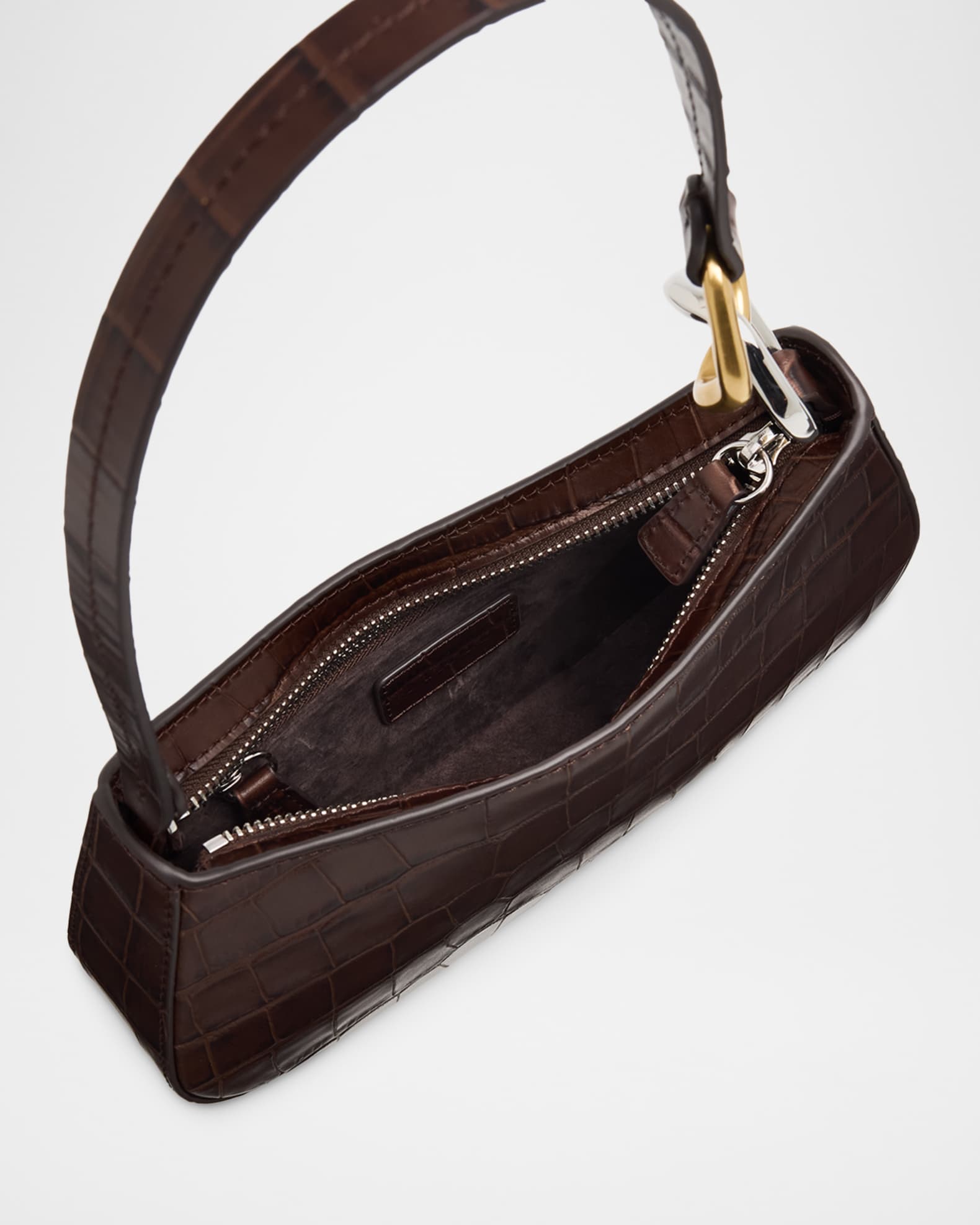 STAUD Ollie Croc-Embossed Leather Shoulder Bag | Neiman Marcus