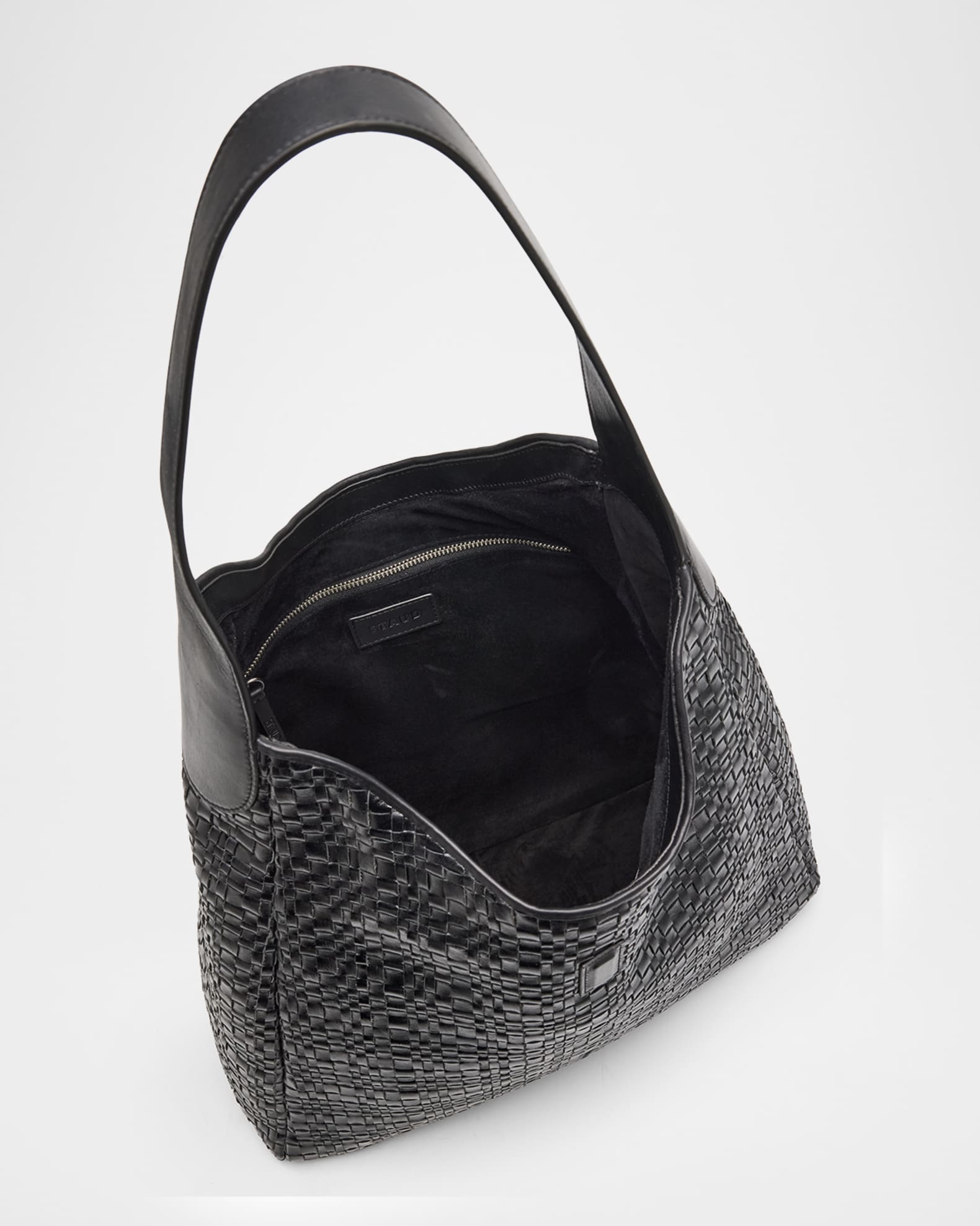 STAUD Maya Moon Buckle Woven Leather Hobo Bag | Neiman Marcus