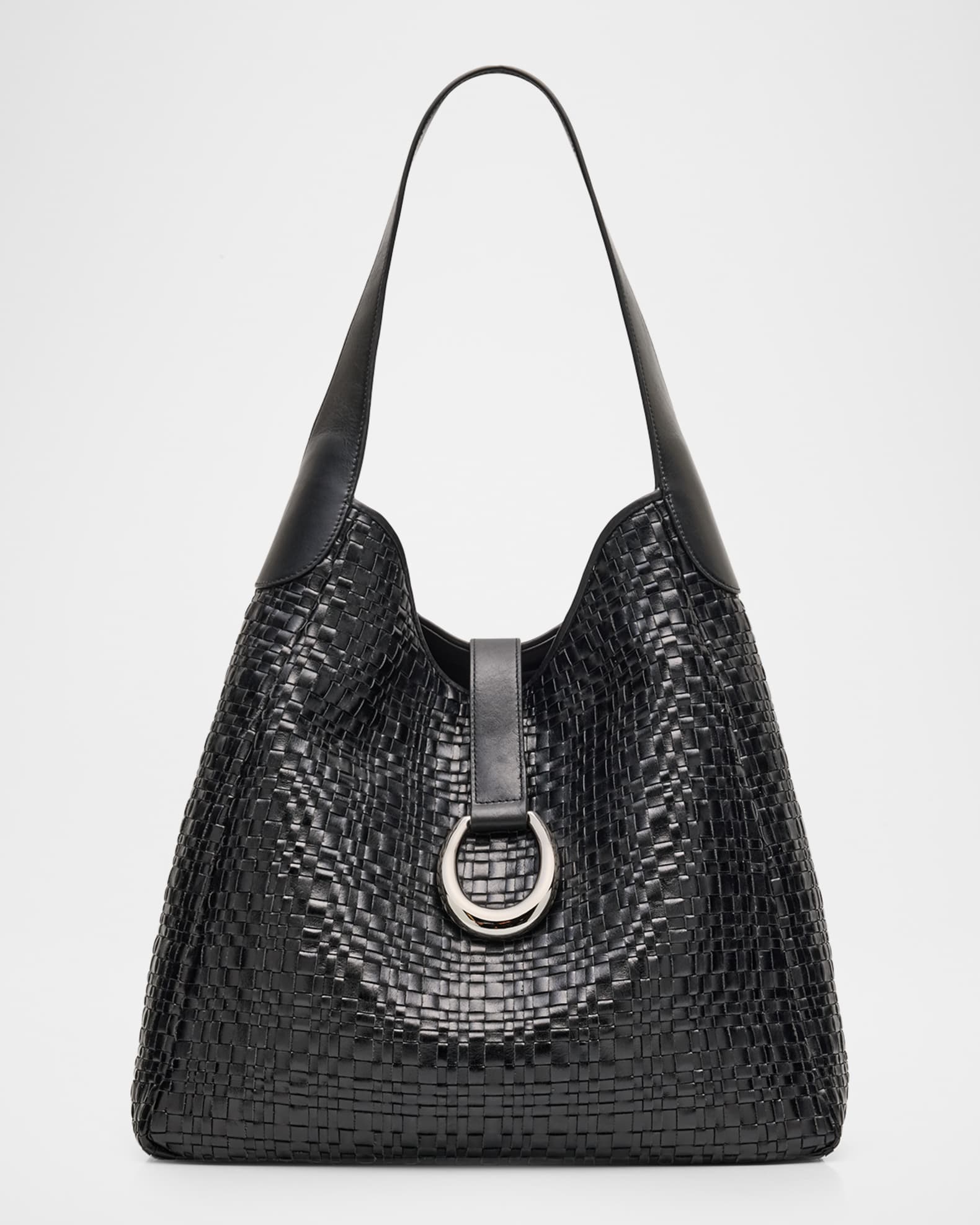 STAUD Maya Moon Buckle Woven Leather Hobo Bag | Neiman Marcus