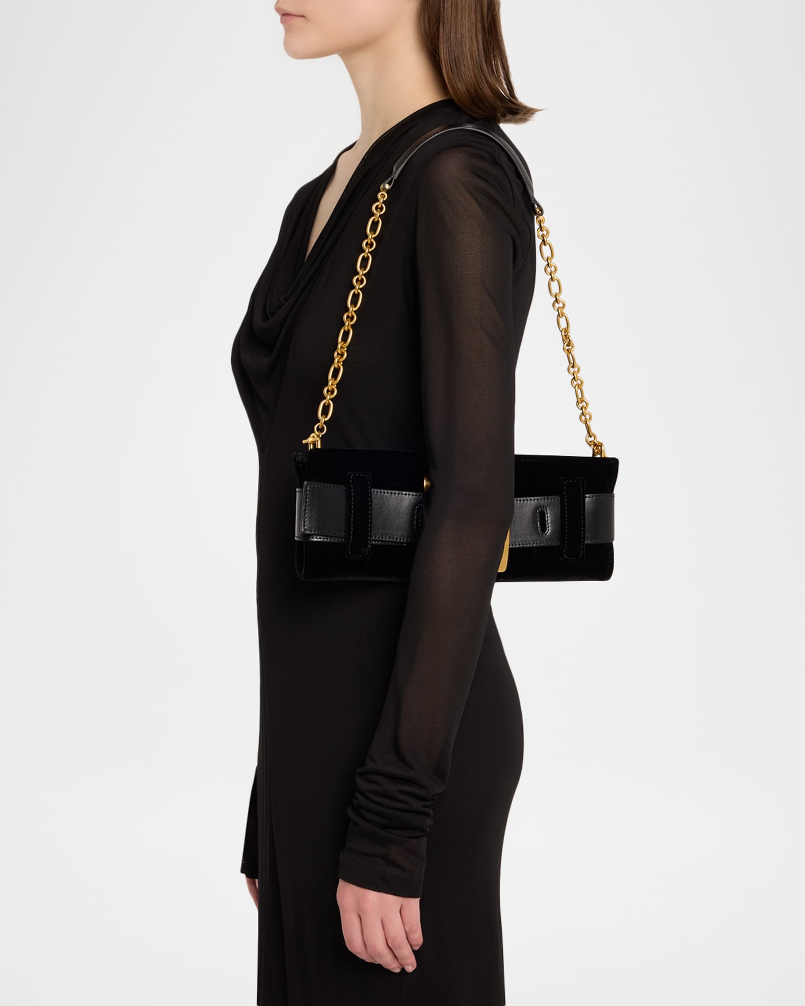 Balmain Anthem Belted Velvet Clutch Bag | Neiman Marcus