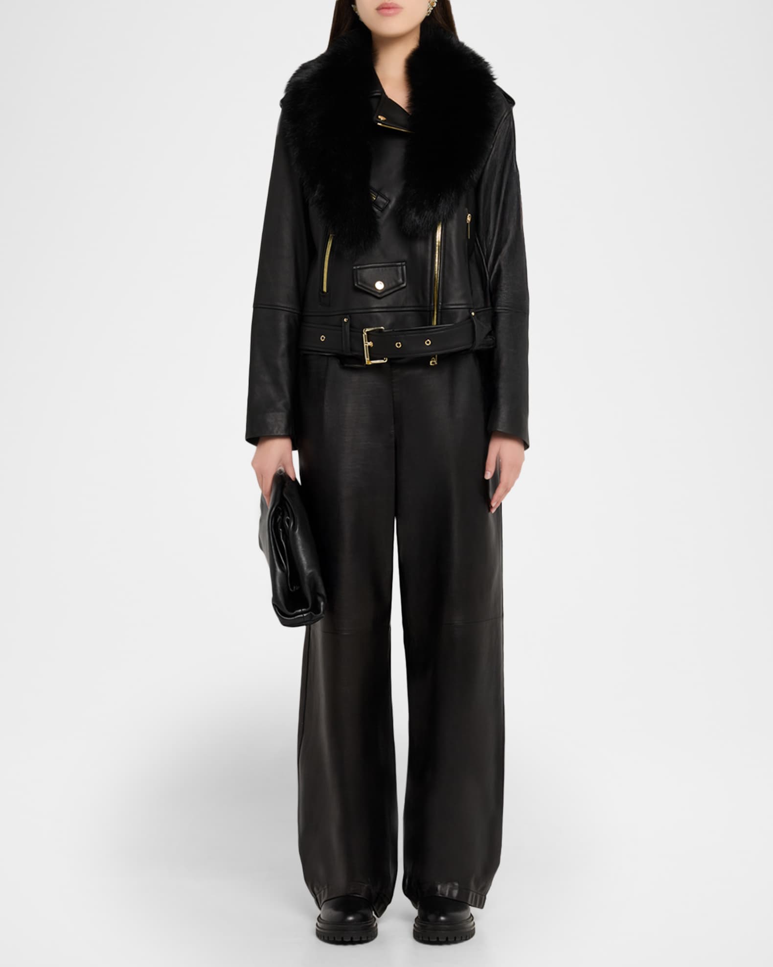 Moose Knuckles Sloan Leather Biker Jacket with Shearling Collar ...