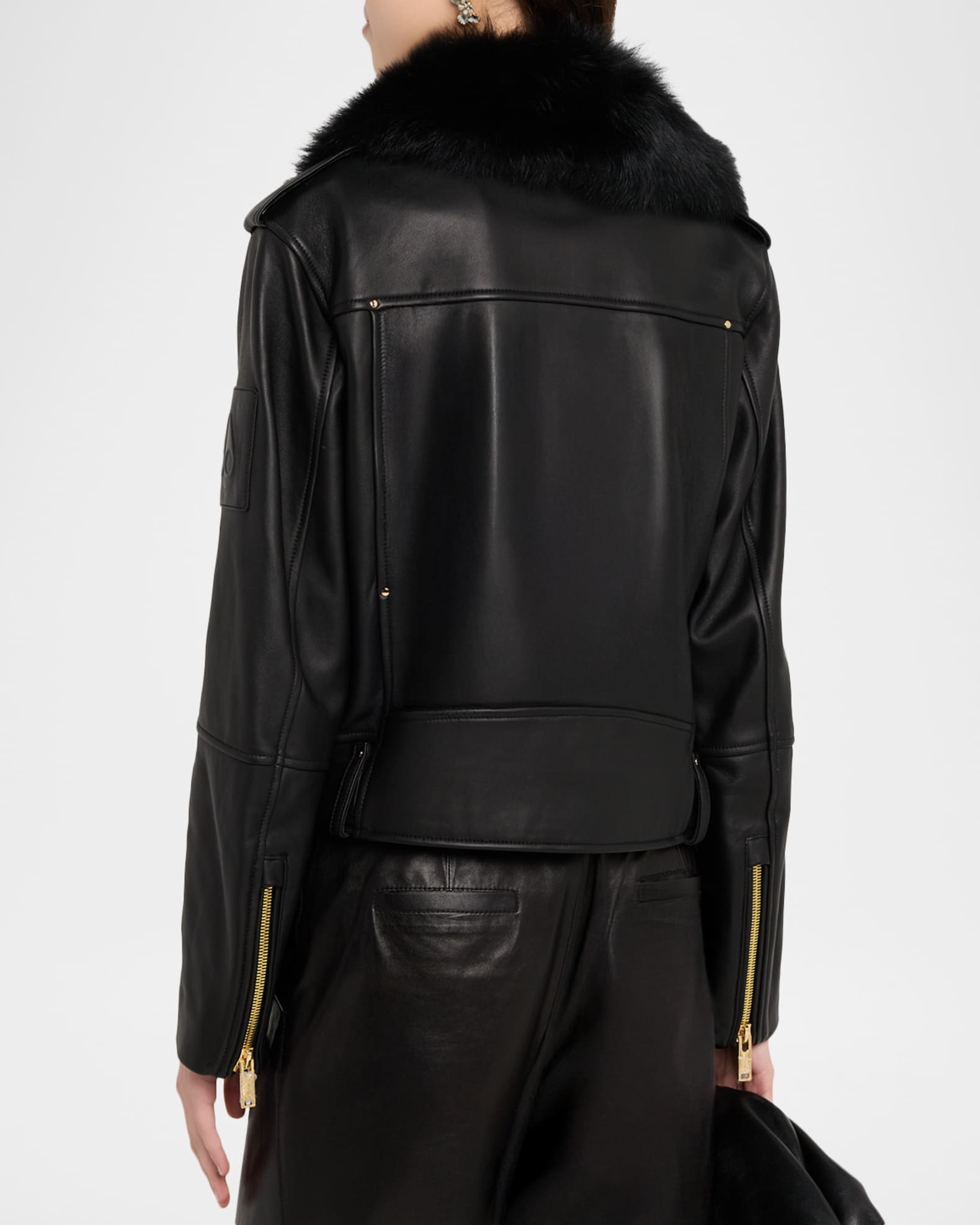 Moose Knuckles Sloan Leather Biker Jacket with Shearling Collar ...