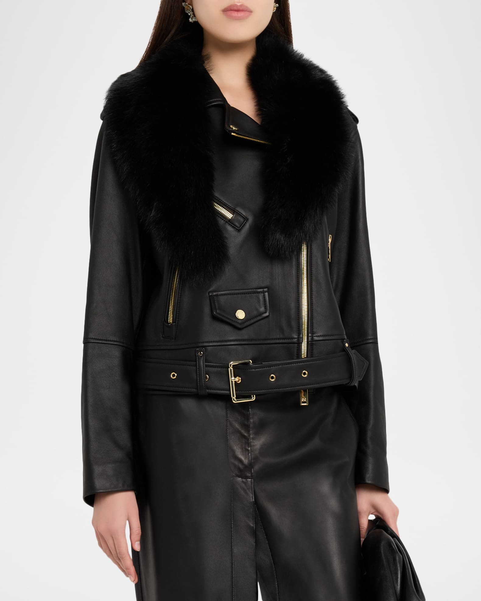 Moose Knuckles Sloan Leather Biker Jacket with Shearling Collar ...