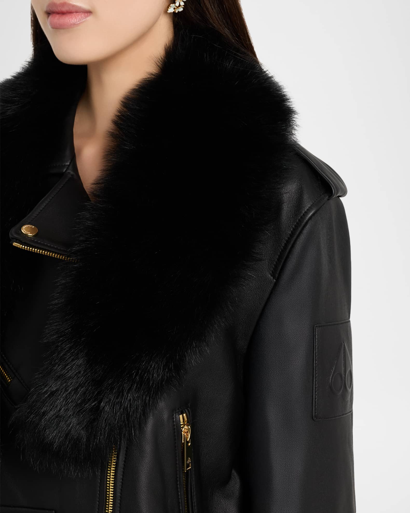 Moose Knuckles Sloan Leather Biker Jacket with Shearling Collar ...