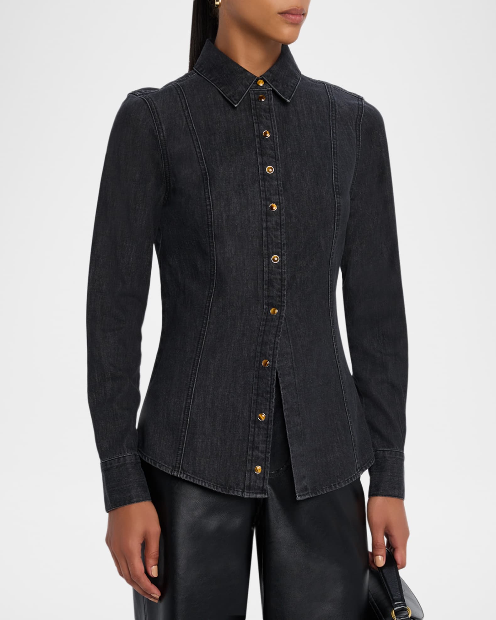 Veronica Beard Eddie Denim Button-Front Shirt | Neiman Marcus