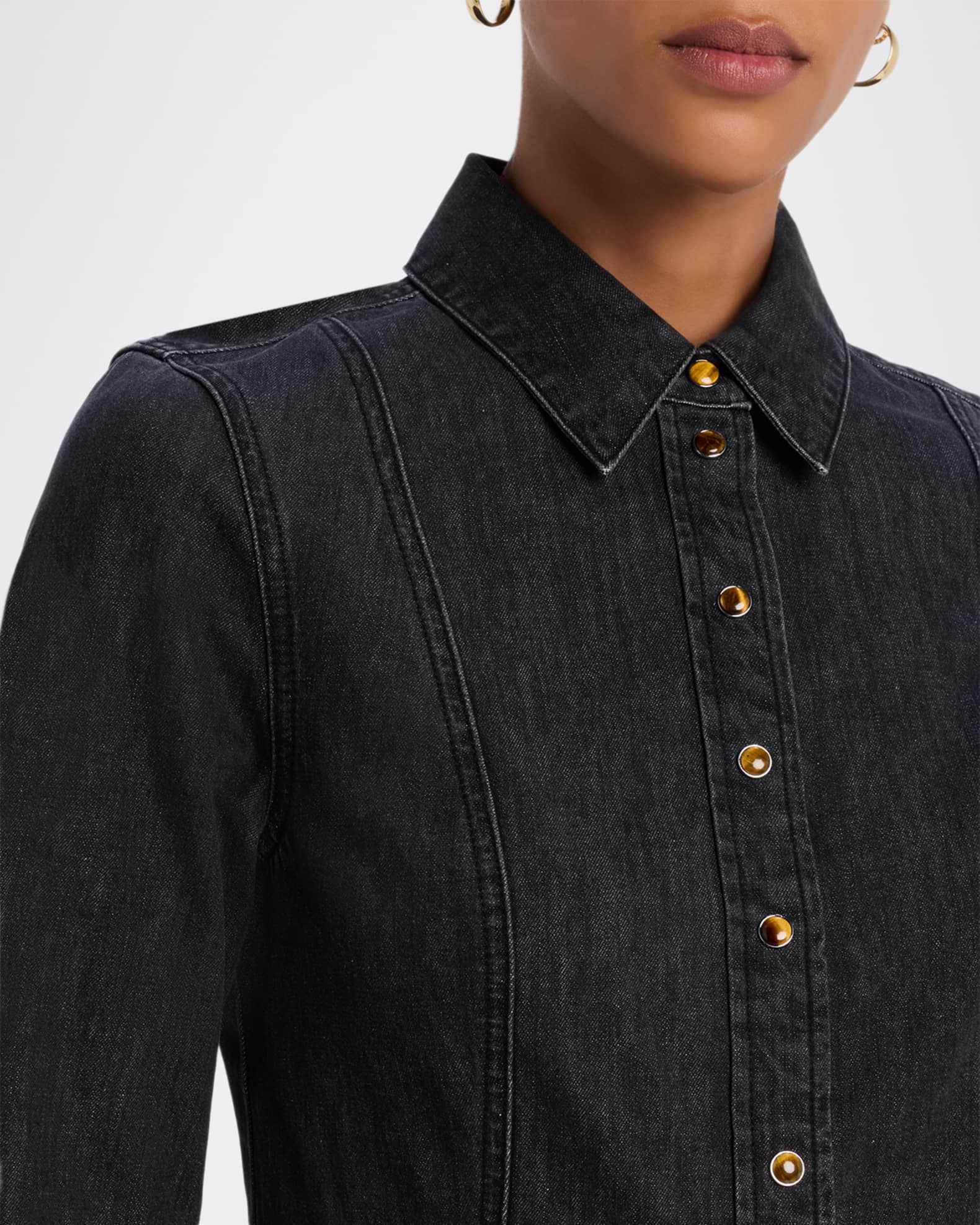 Veronica Beard Eddie Denim Button-Front Shirt | Neiman Marcus