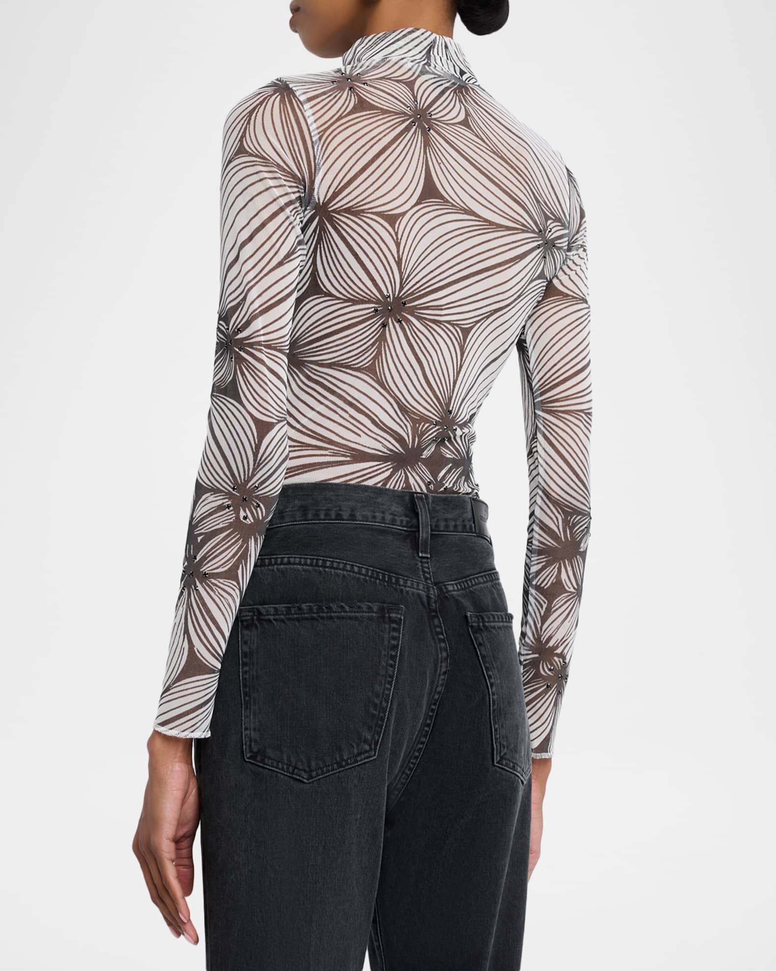 Cout De La Liberte Natasha Printed Mesh Turtleneck | Neiman Marcus