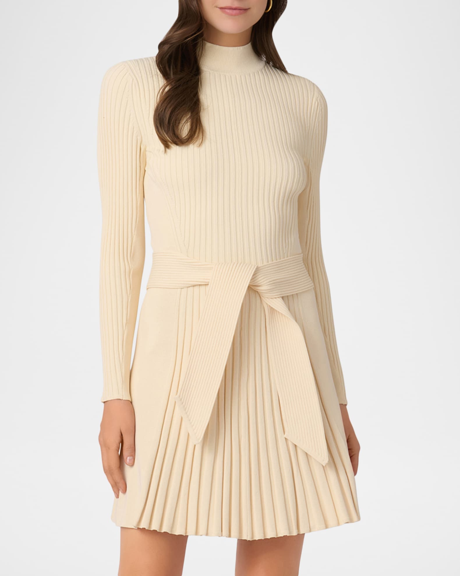 Shoshanna Tara Ribbed Mock-Neck Mini Sweater Dress | Neiman Marcus