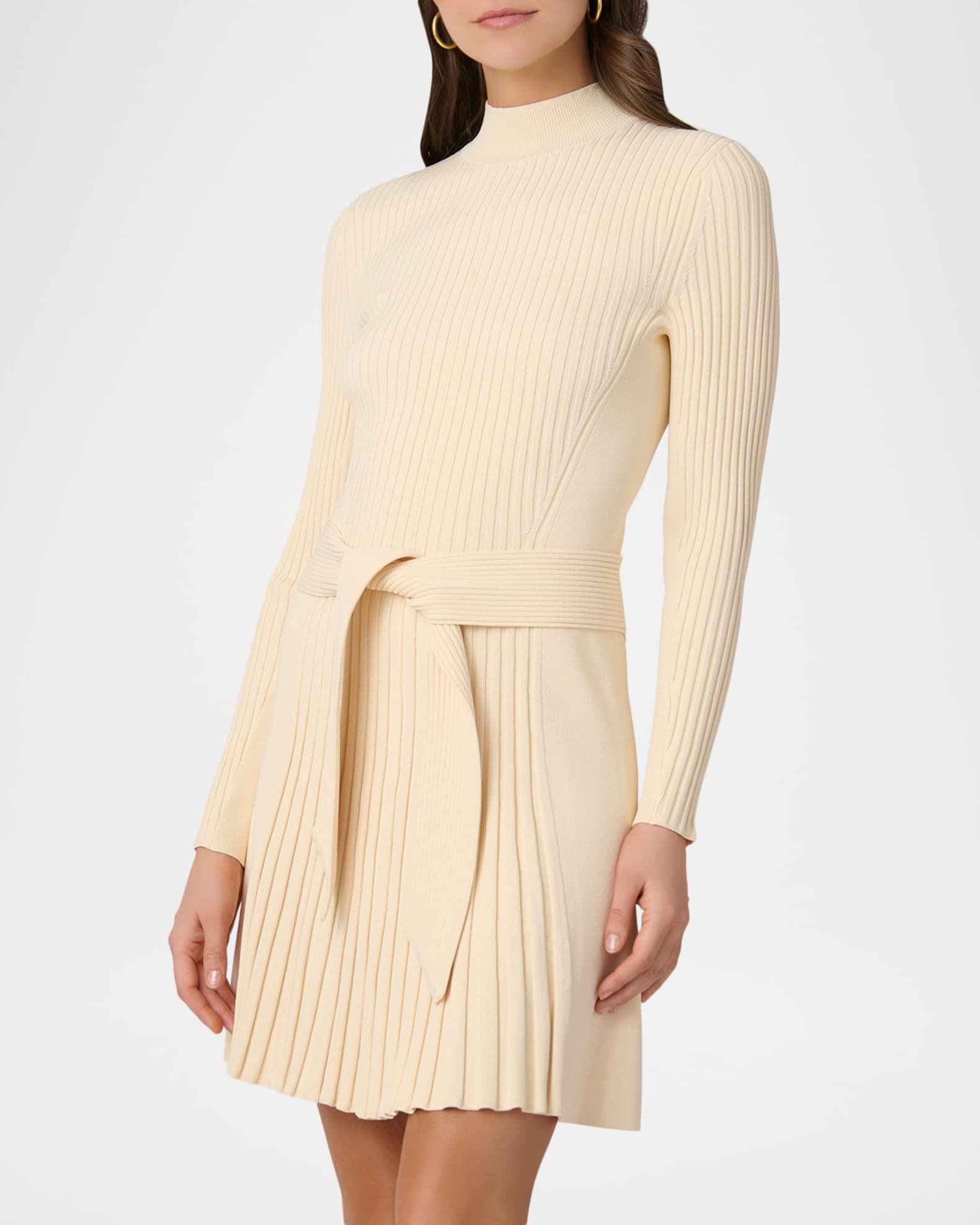 Shoshanna Tara Ribbed Mock-Neck Mini Sweater Dress | Neiman Marcus