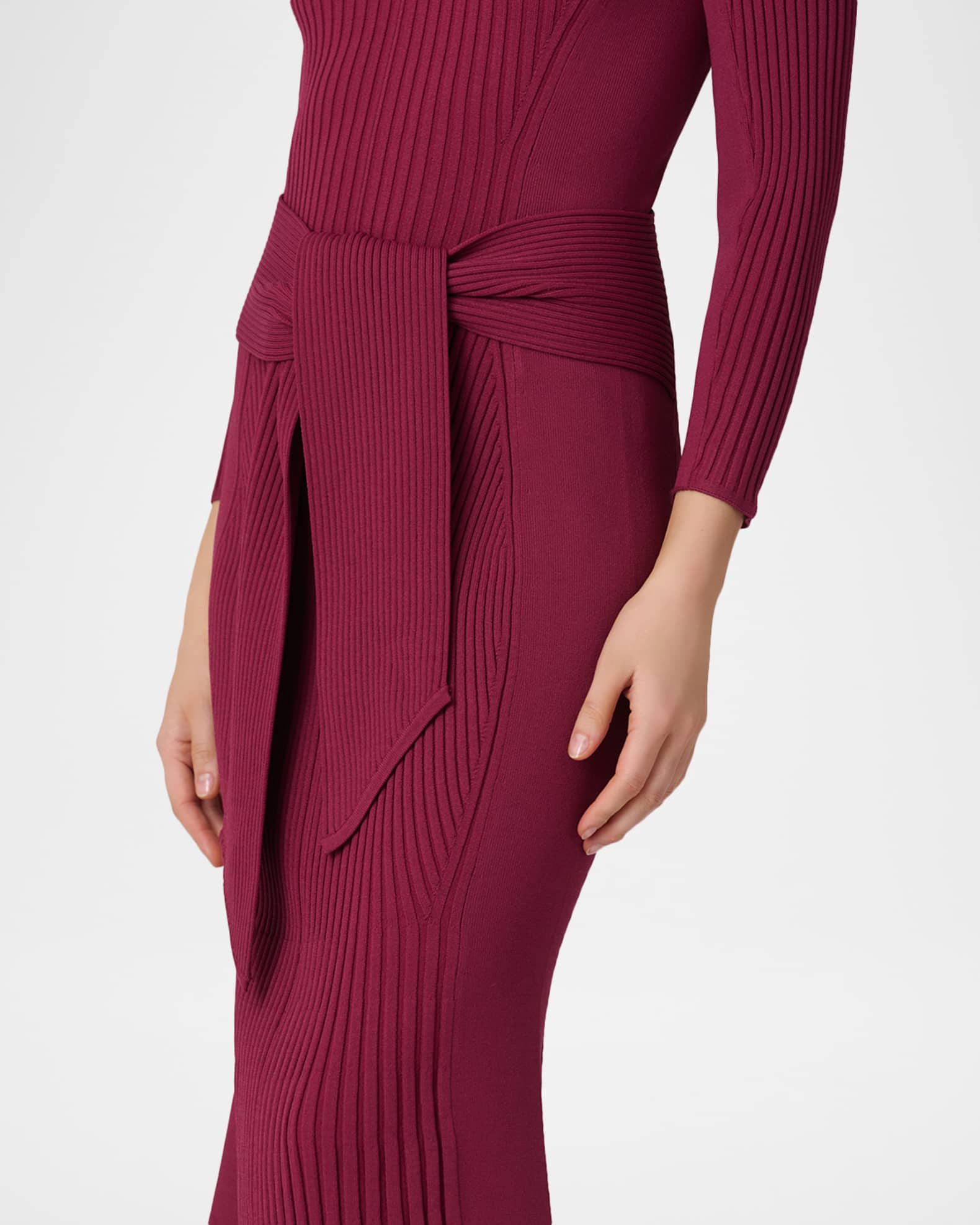 Shoshanna Sam Tie-Waist Rib Knit Mermaid Midi Dress | Neiman Marcus