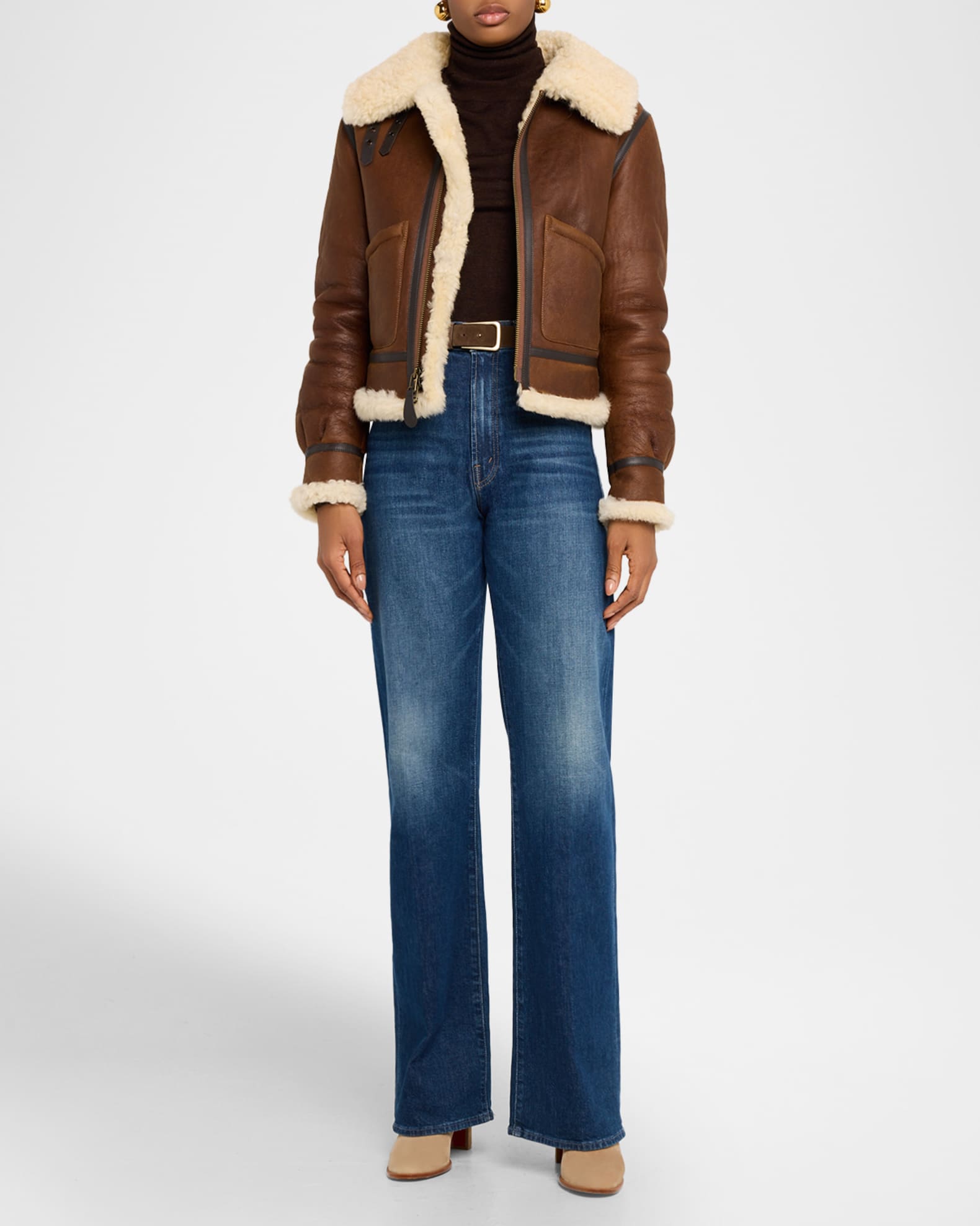 Polo Ralph Lauren Zip-Front Shearling Flight Jacket | Neiman Marcus