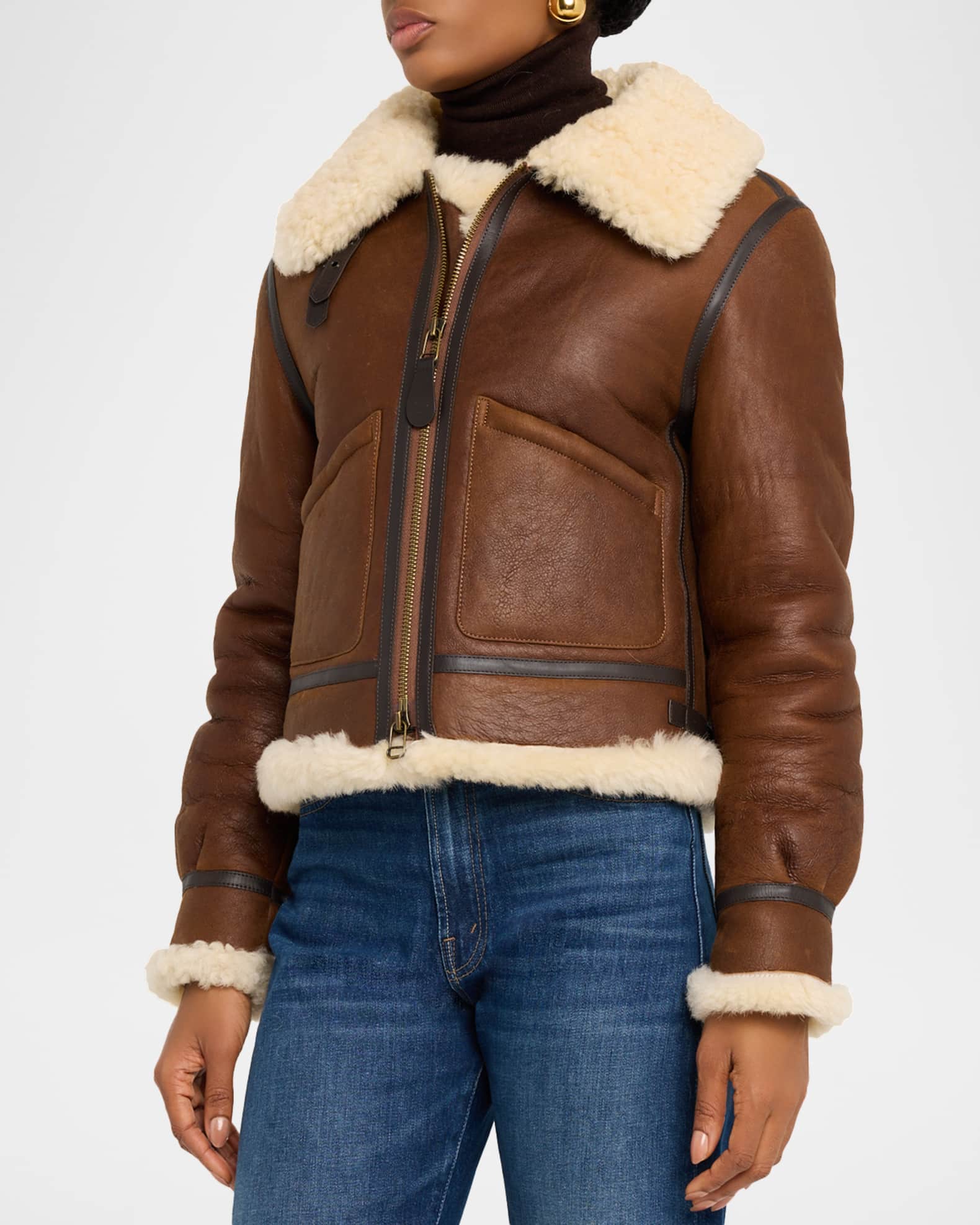 Polo Ralph Lauren Zip-Front Shearling Flight Jacket | Neiman Marcus