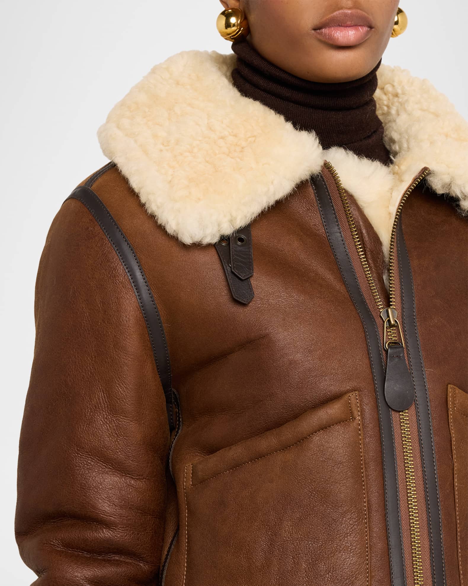 Polo Ralph Lauren Zip-Front Shearling Flight Jacket | Neiman Marcus