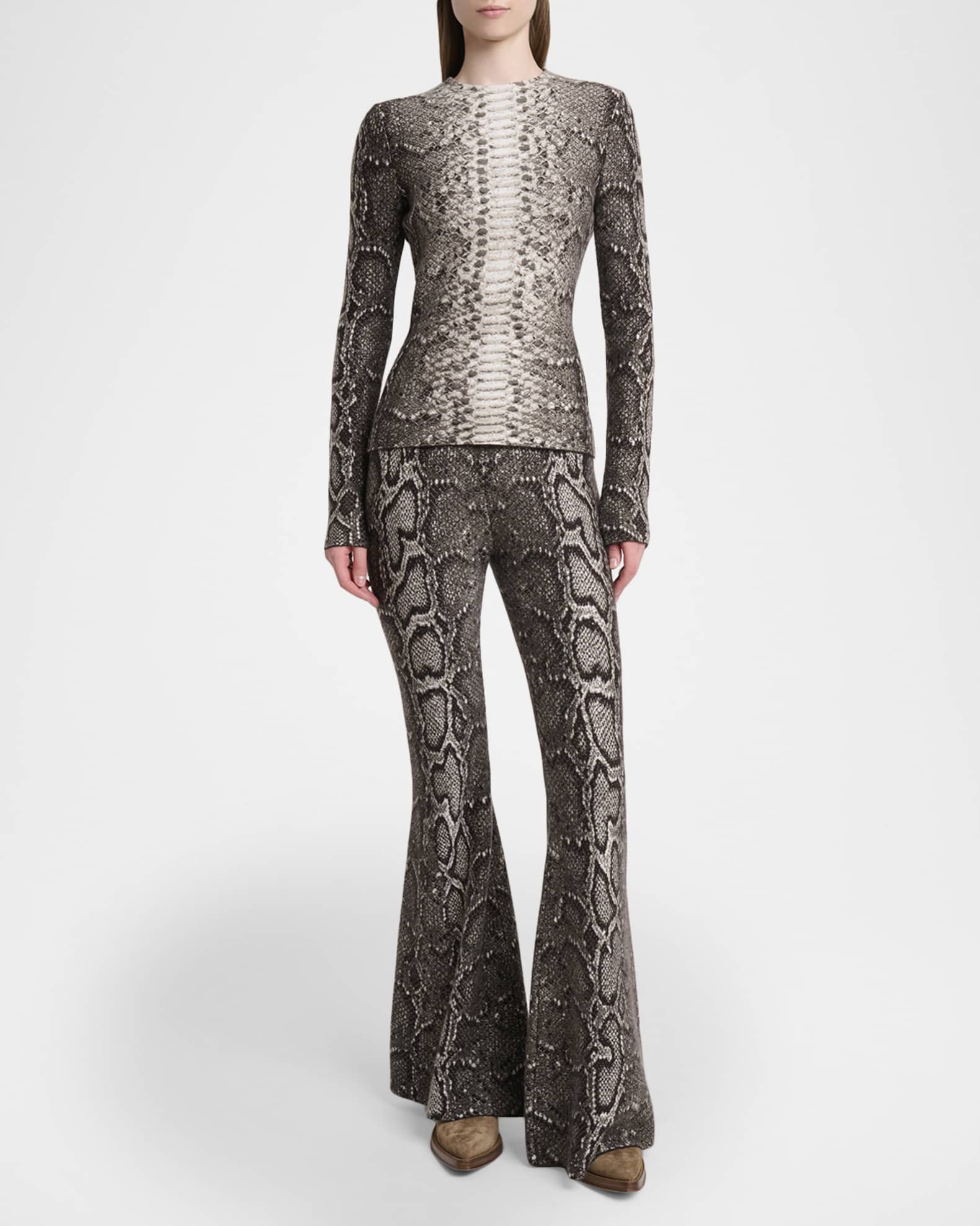 Gabriela Hearst Asha Long Sleeve Python-Print Top | Neiman Marcus