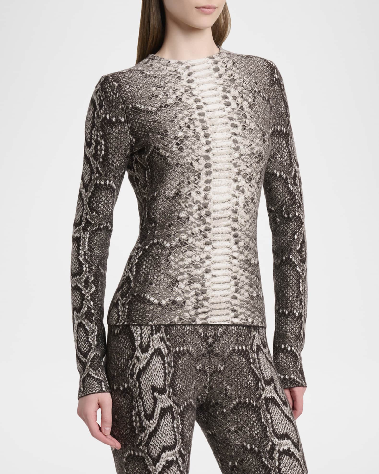 Gabriela Hearst Asha Long Sleeve Python-Print Top | Neiman Marcus