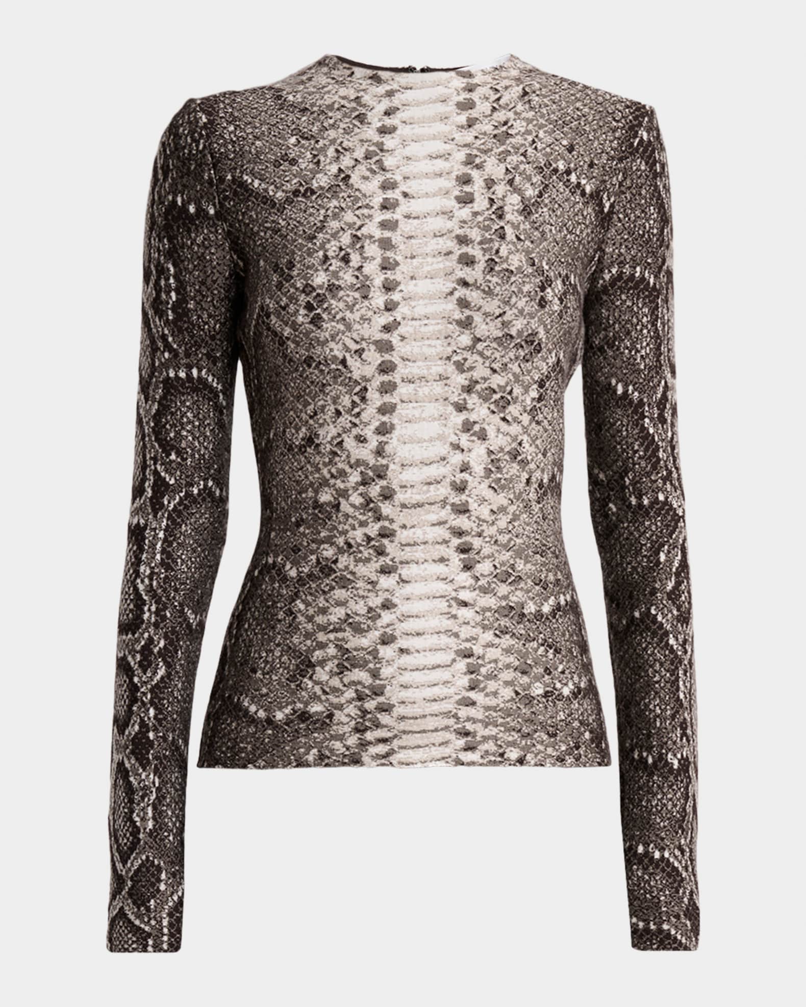 Gabriela Hearst Asha Long Sleeve Python-Print Top | Neiman Marcus