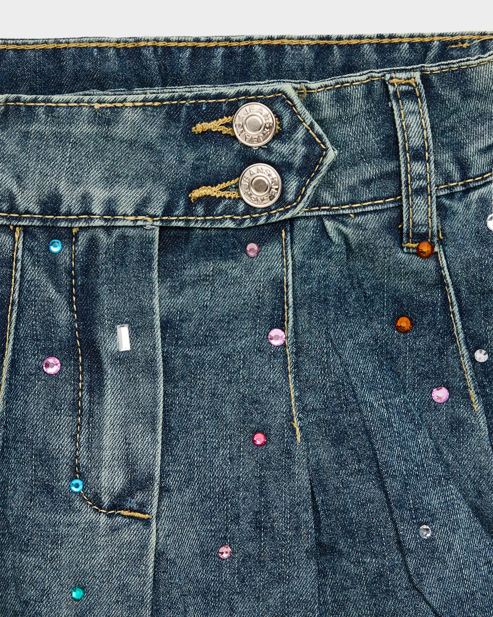 Hannah Banana Girl's Bejeweled Pleated Denim Mini Skirt, Size 2-7 ...