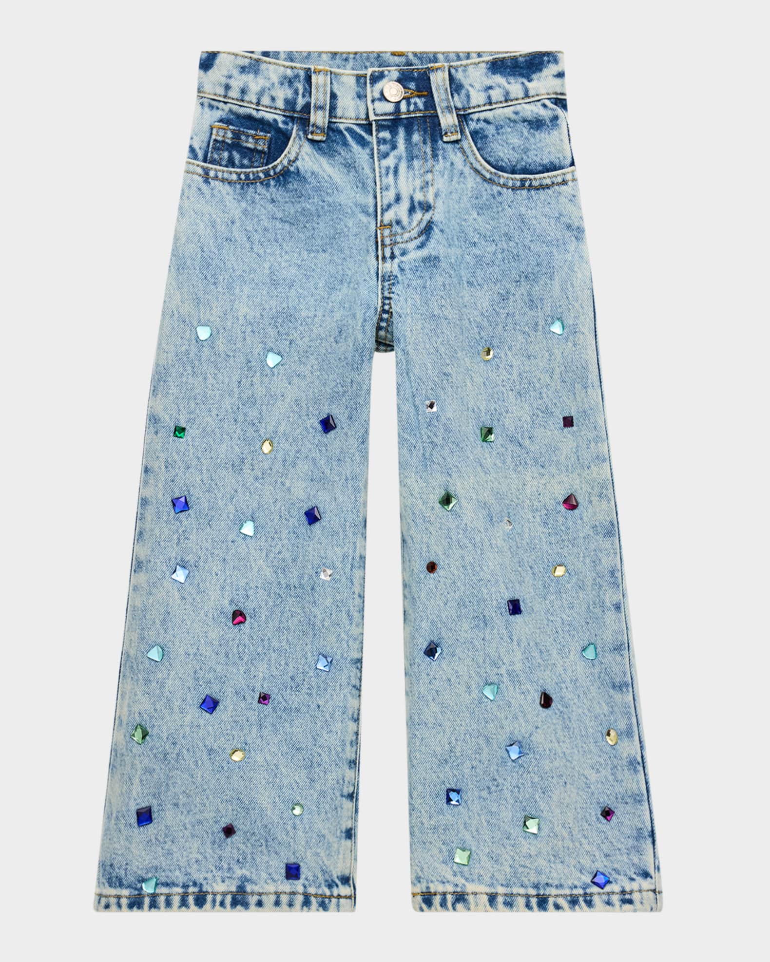 Hannah Banana Girl's Bejeweled Wide-Leg Denim Jeans, Size 2-6 | Neiman Marcus